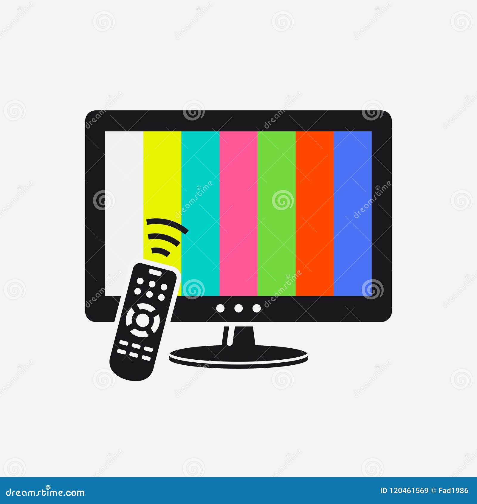 TV and Remote Control Icon with Test Pattern Screen Stock Illustration ...