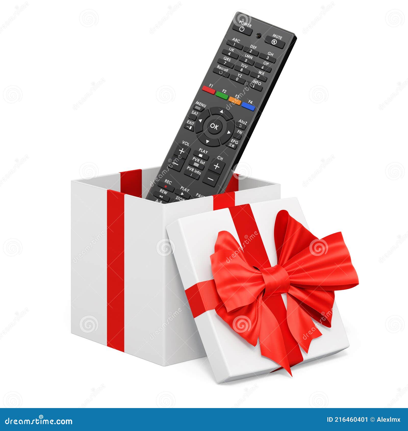 TV Remote Control Inside Gift Box, Present Concept. 3D Rendering Stock ...
