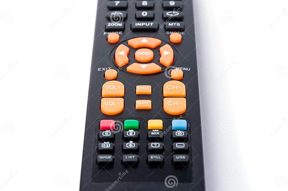 Tv Remote Control Keypad Black on White Isolated Stock Photo - Image of ...