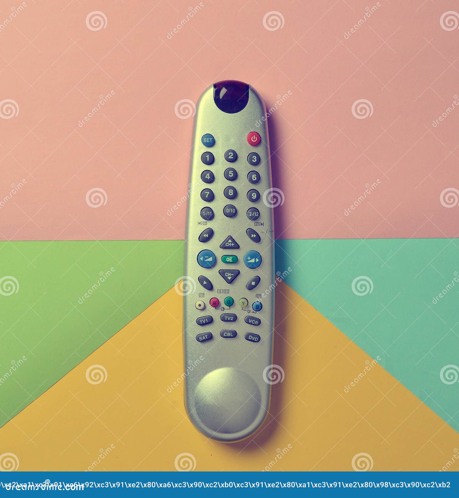 TV Remote Control on a Multi-colored Pastel Background. Stock Photo ...
