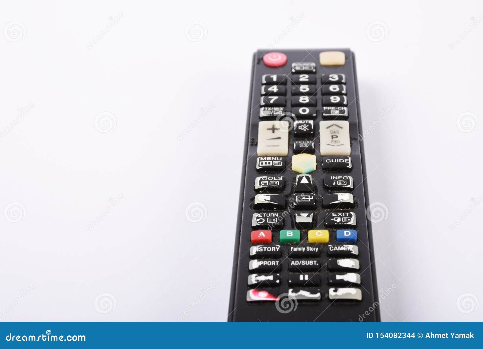 TV Remote Control, Old and Dusty Remote Control Isolated on White with ...
