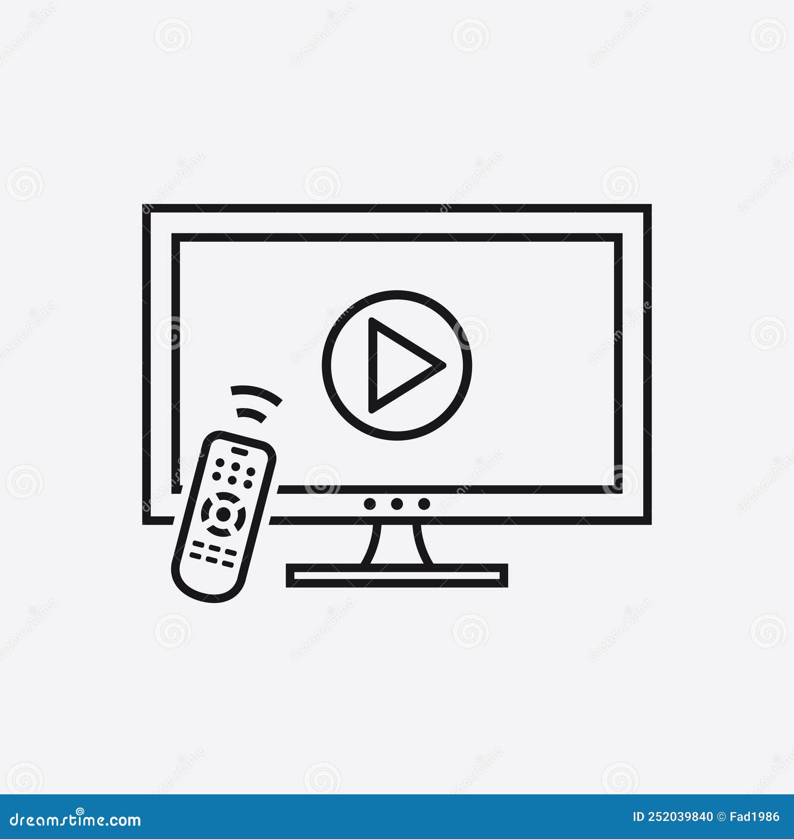 TV with Remote Control and Play Button on Screen Icon Stock Vector ...