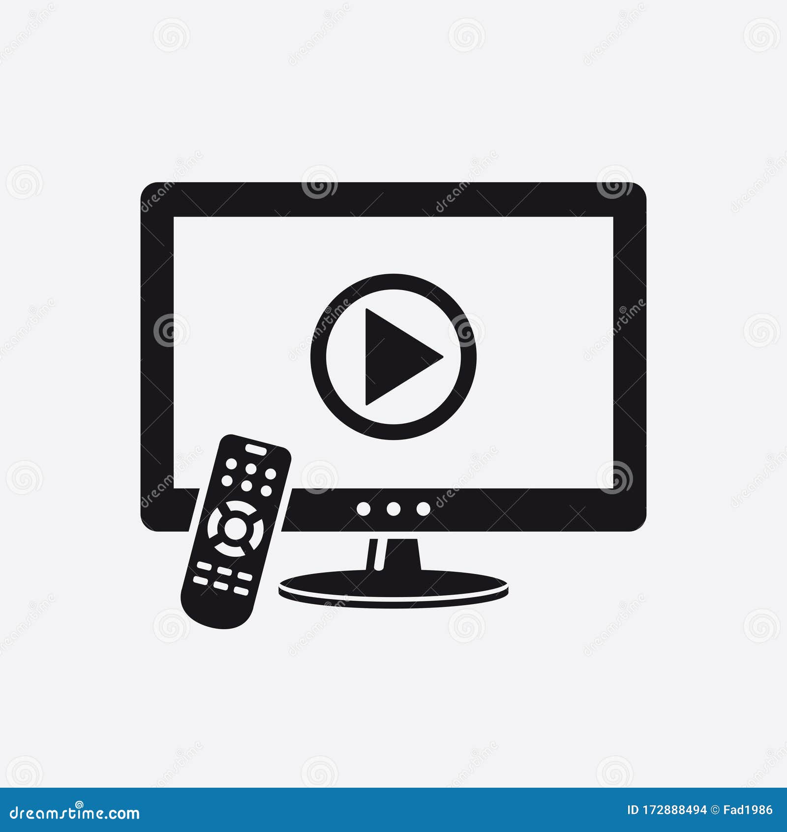 TV with Remote Control and Play Button on Screen Icon Stock Vector ...