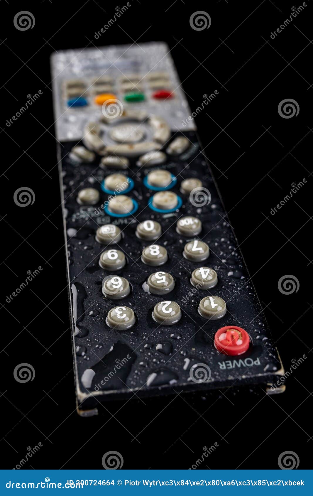 TV Remote Control with Water Drops. Water-poured Electronic Device ...