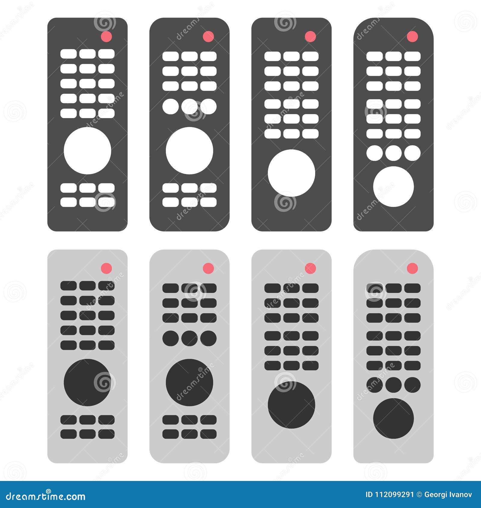 Tv Remote Set. Dark and Light Versions. Four Variations Stock Vector ...