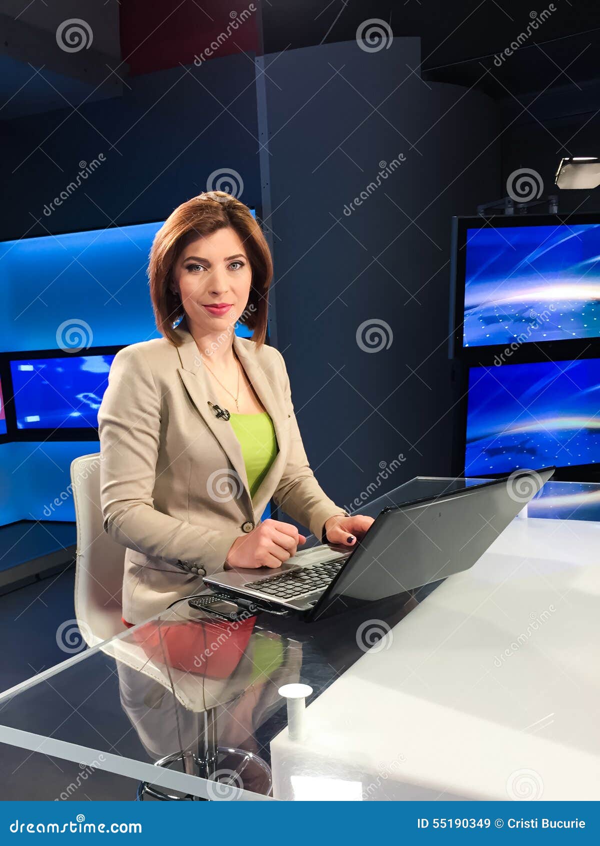TV Reporter at the News Desk Stock Image - Image of event, television ...