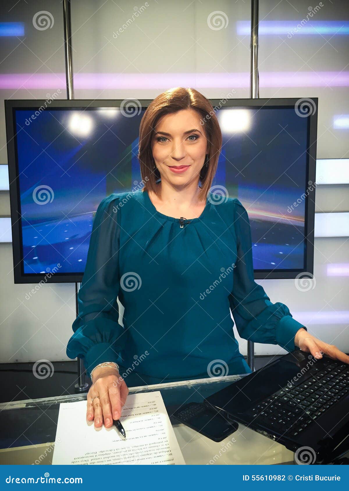 TV Reporter at the News Desk Stock Photo - Image of information, show ...