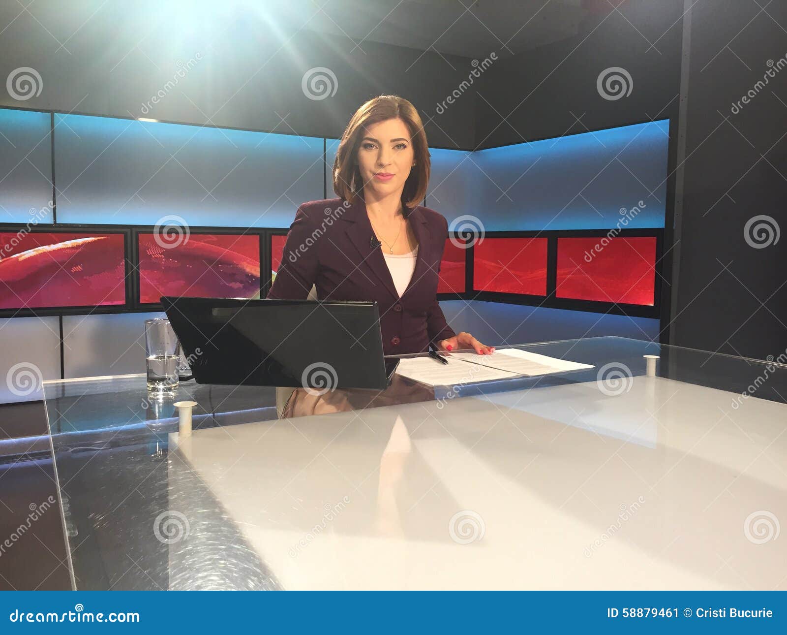 TV Reporter at the News Desk Stock Image - Image of press, journal ...