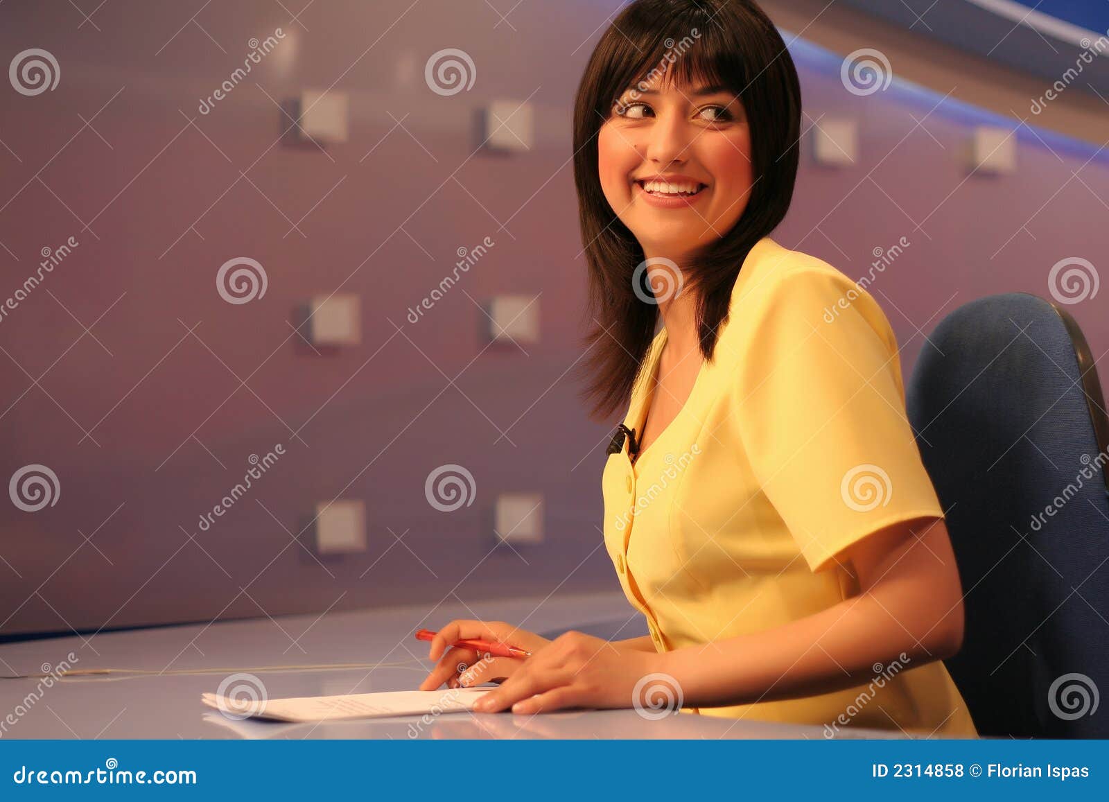 TV reporter in studio stock photo. Image of news, brunette - 2314858