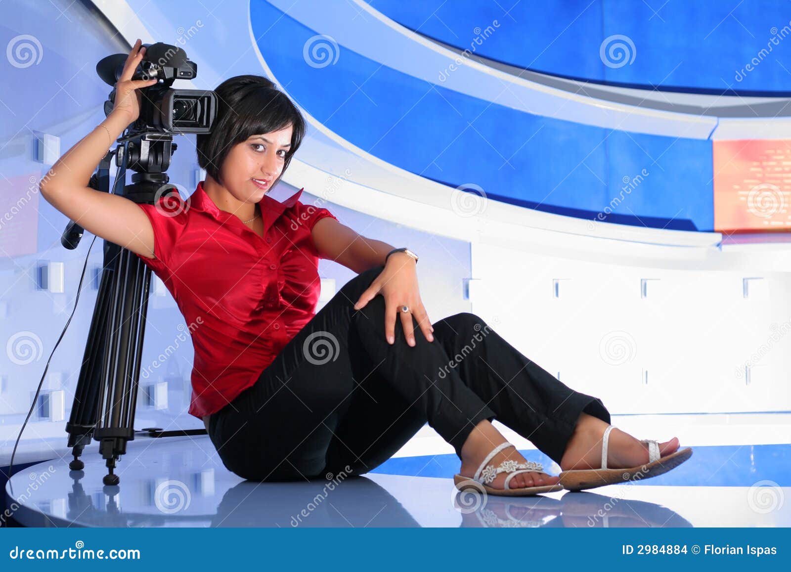 TV reporter in studio stock photo. Image of cute, prompter - 2984884