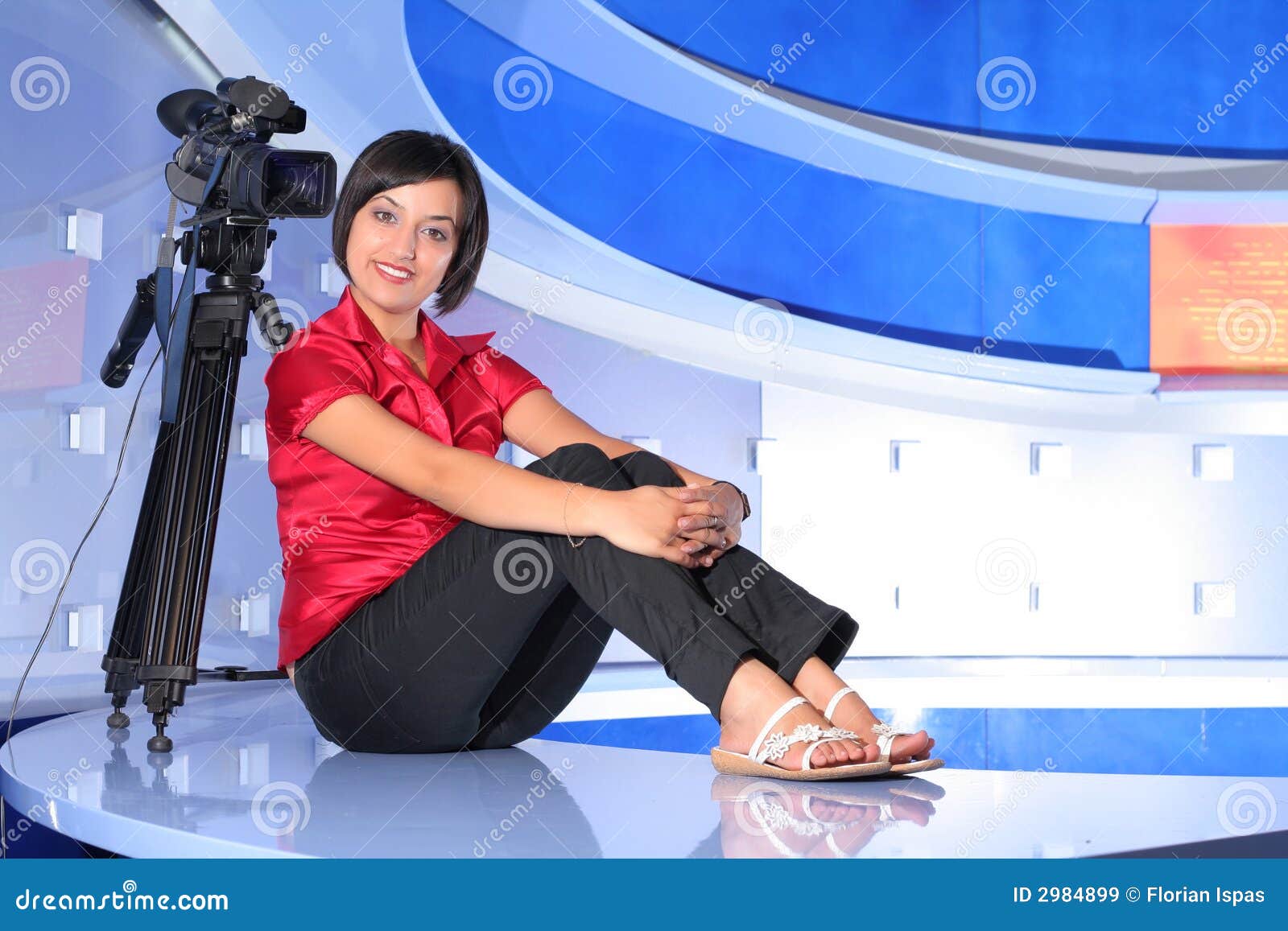 TV reporter in studio stock image. Image of prompter, cute - 2984899