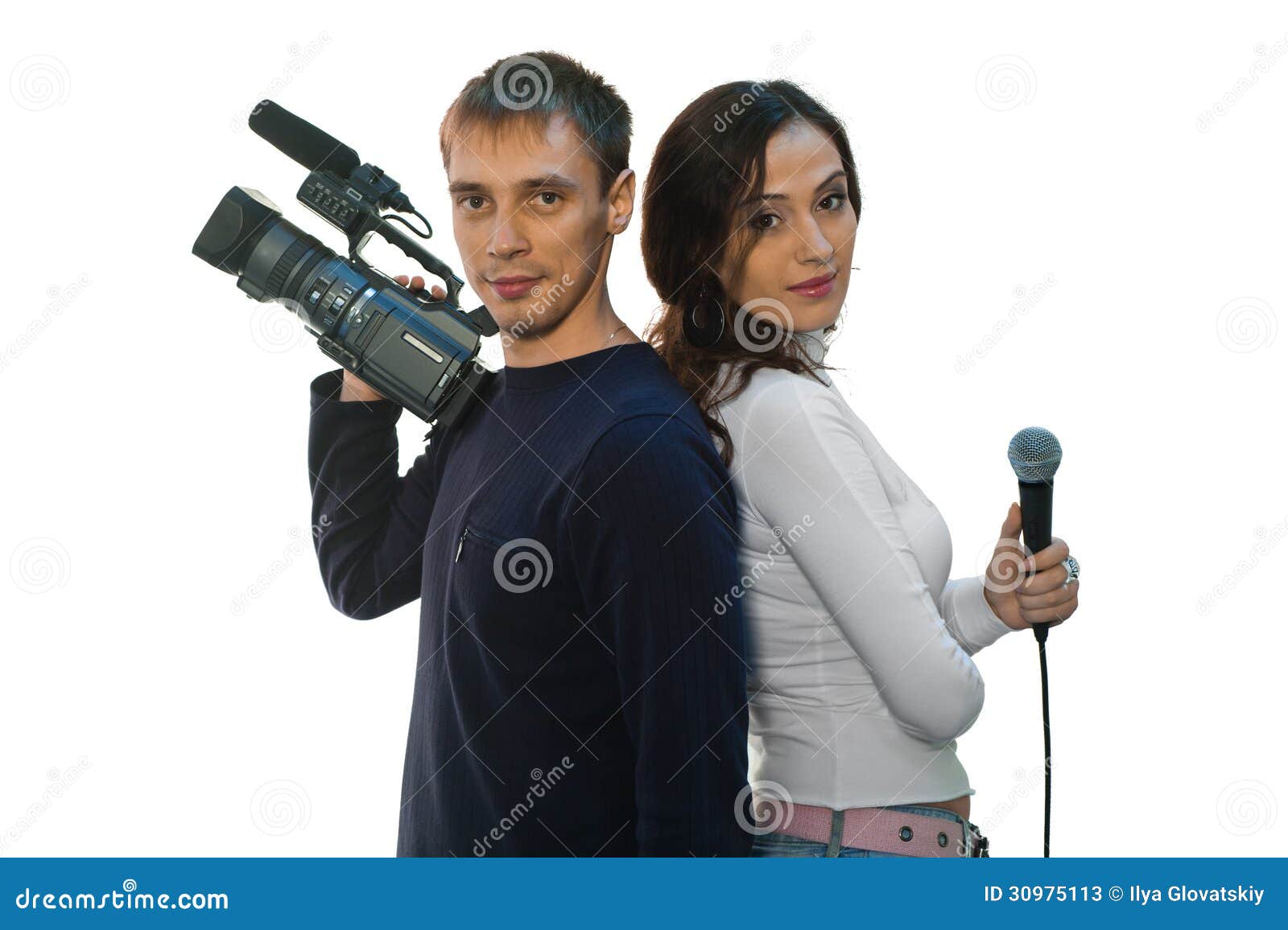 TV Reporter and Teleoperator Stock Image - Image of microphone, happy ...