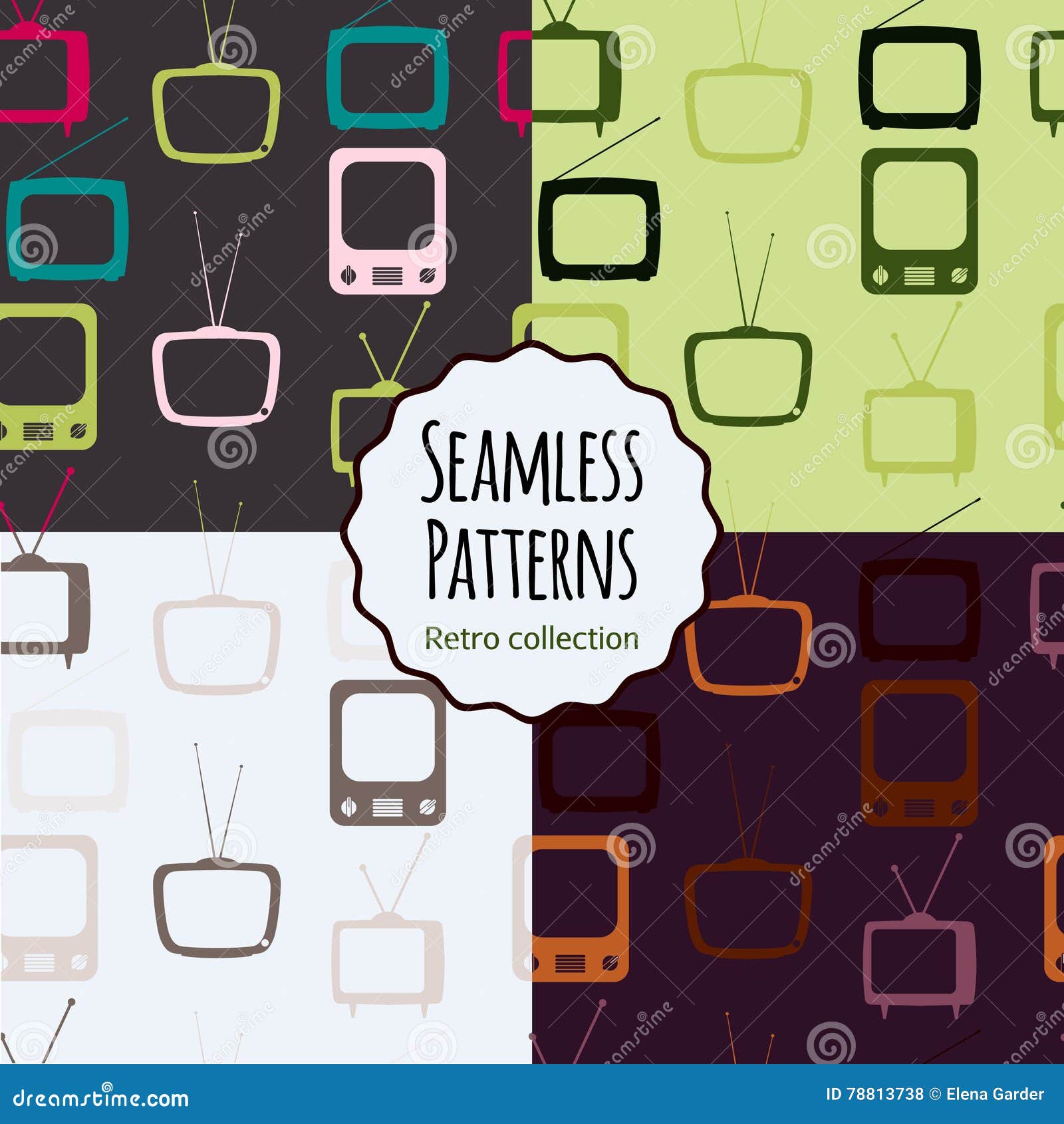 Tv Retro Seamless Patterns Set. Colorful Abstract Background. Stock ...