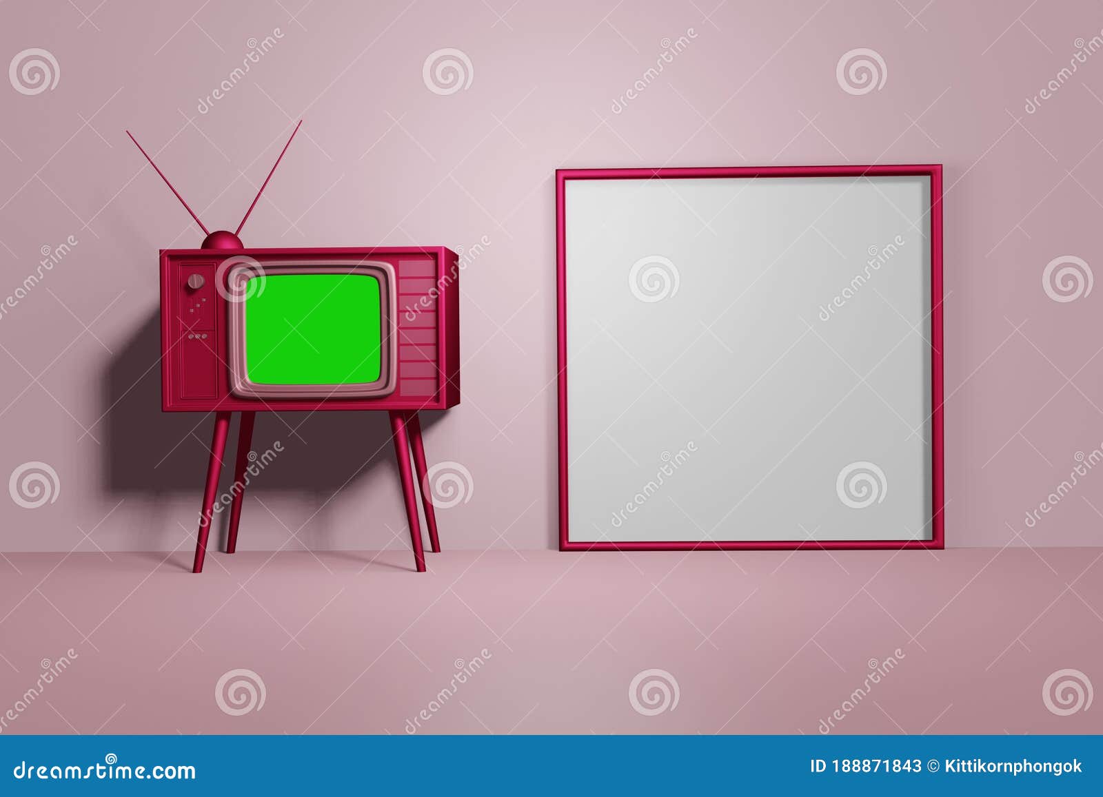 TV Room. Vintage Television on a Pink Background. Front View, Copy ...