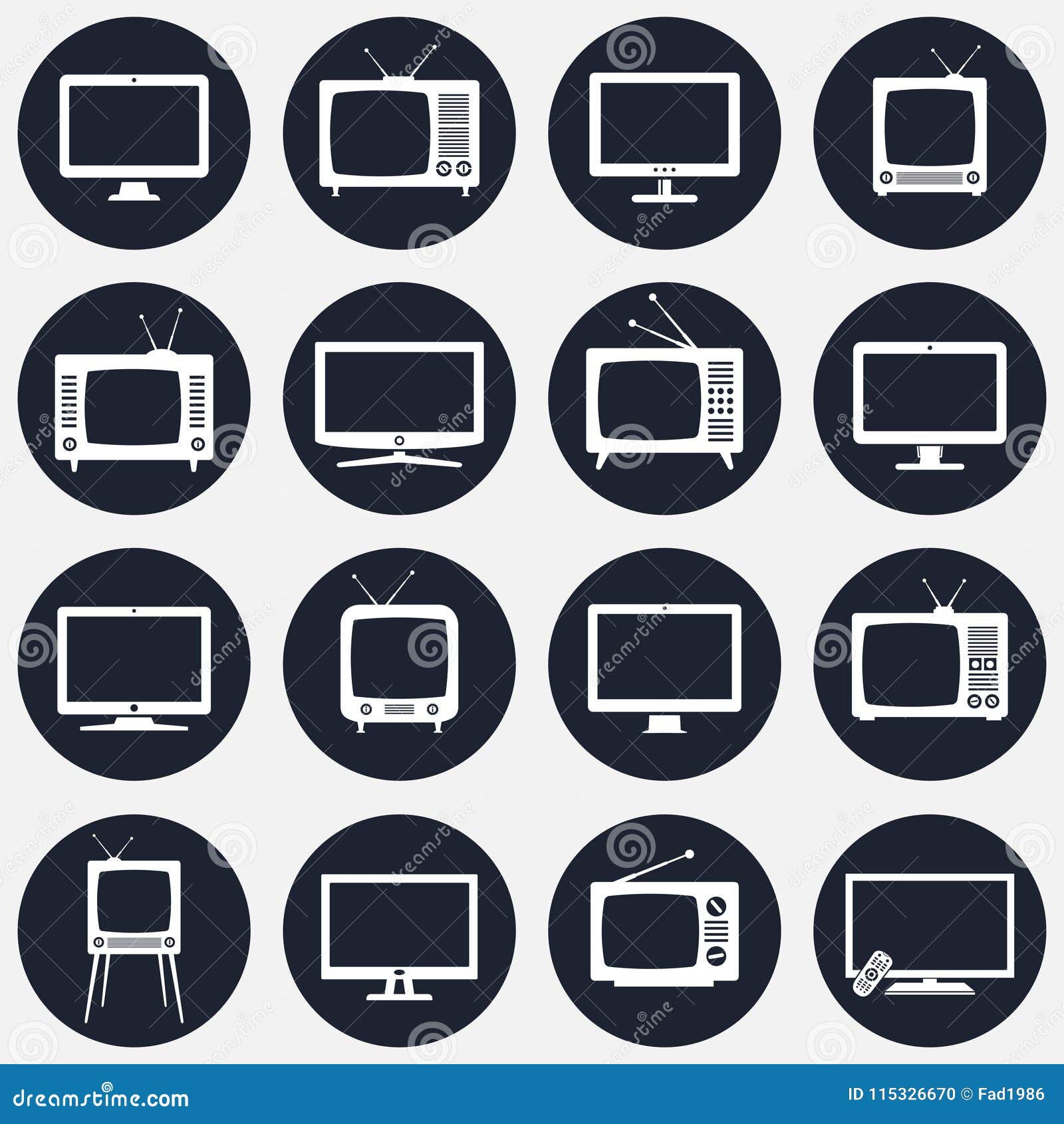 TV Round Icons Set stock vector. Illustration of element - 115326670