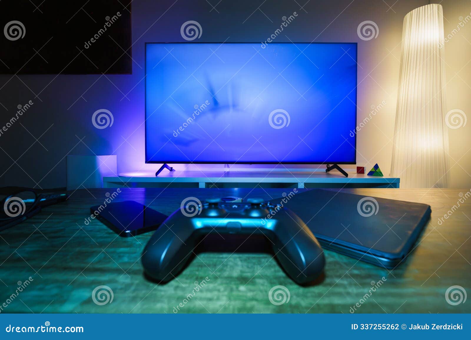 Tv Screen Home Entertainment Game Pad on Table Stock Photo - Image of ...