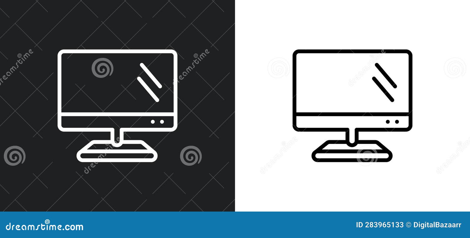 Tv Screen Outline Icon in White and Black Colors. Tv Screen Flat Vector ...