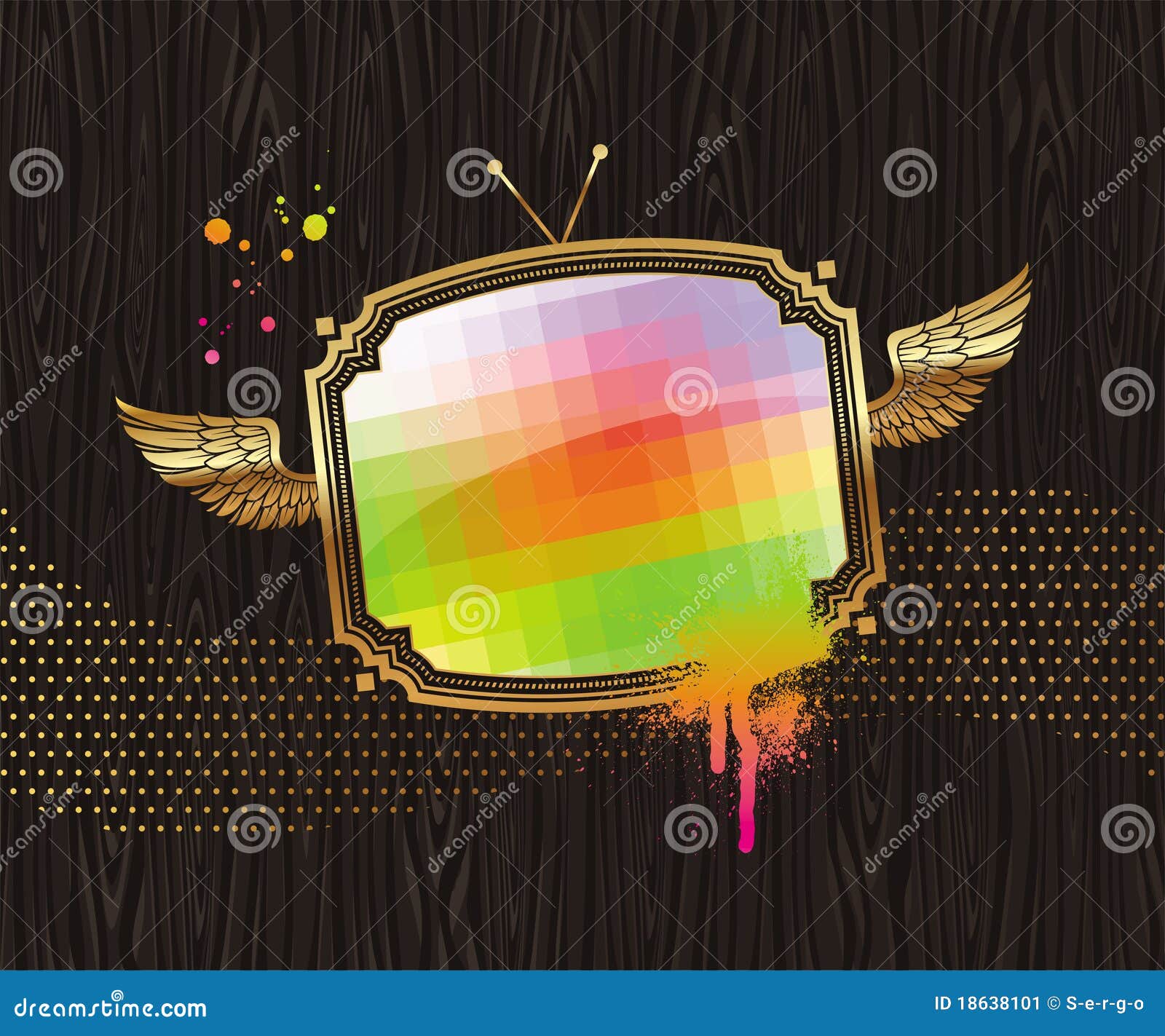 TV Screen in Vintage Golden Winged Frame Stock Vector - Illustration of ...