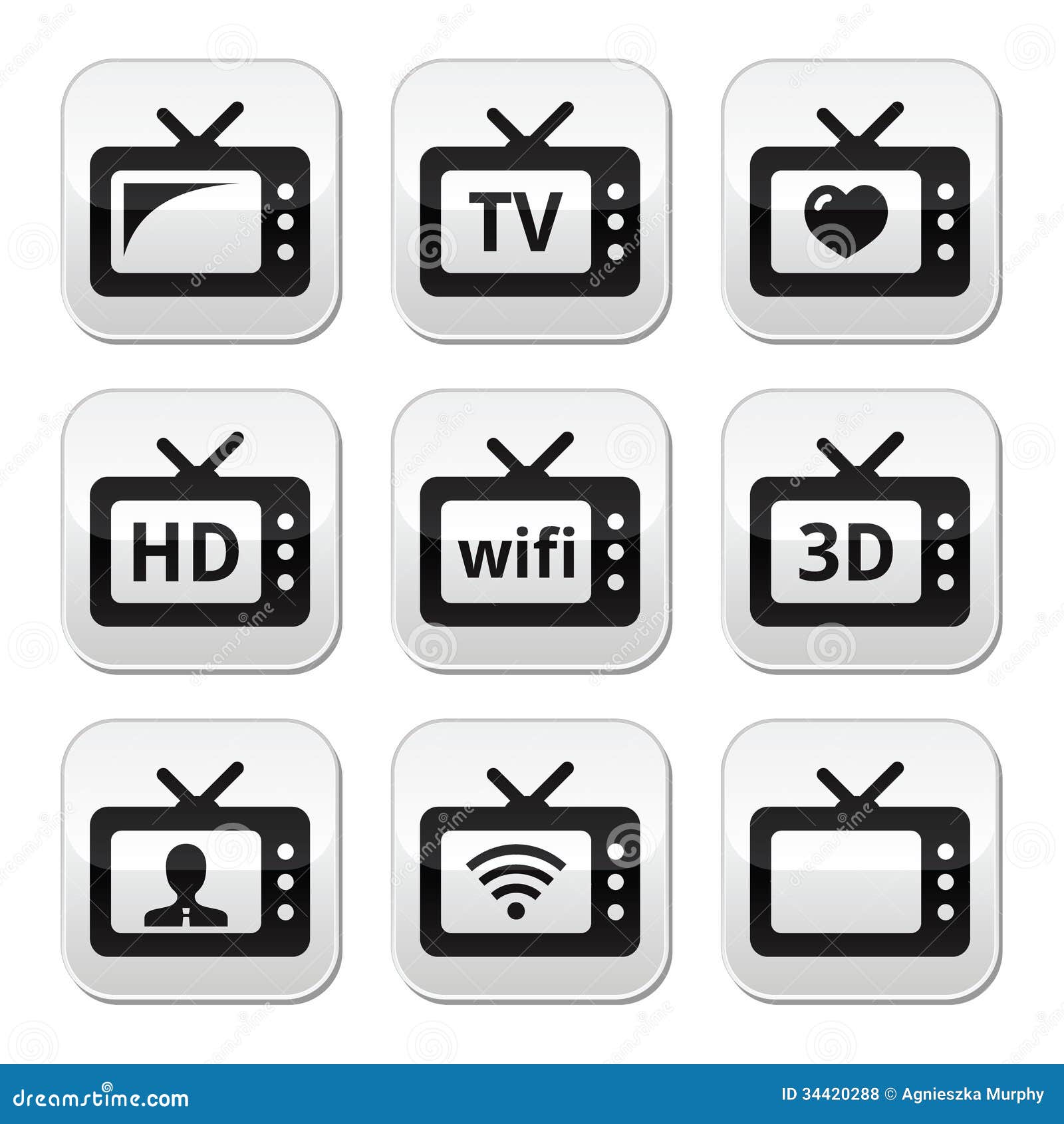 TV set, 3d, HD buttons stock illustration. Illustration of electronics ...