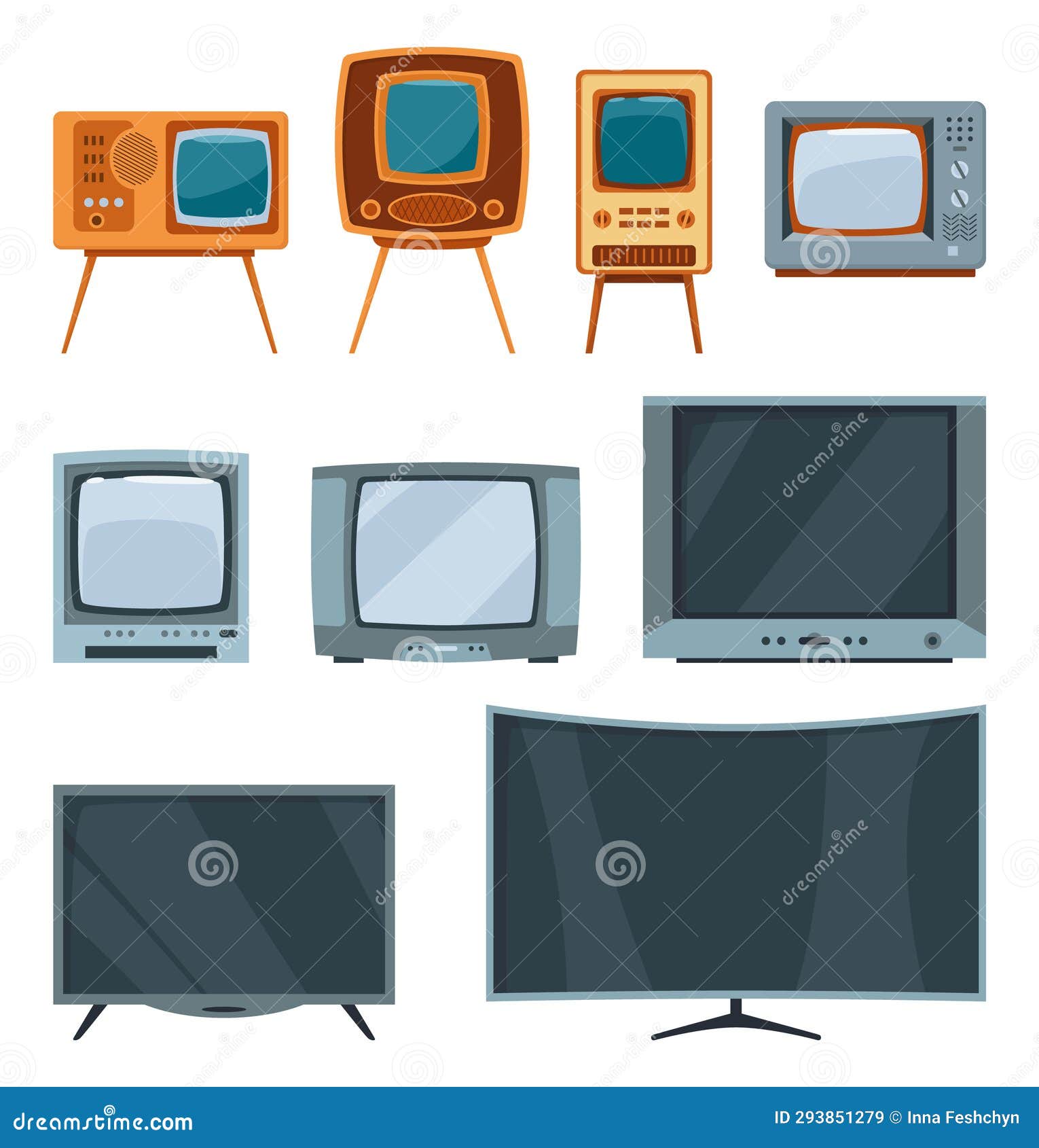 Tv Set Evolution. Communication System Progress, Old or Retro and ...