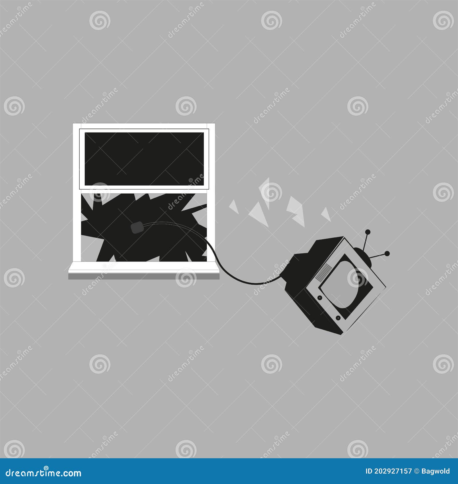 TV Set Thrown from Window Vector Illustration on a Grey Background ...