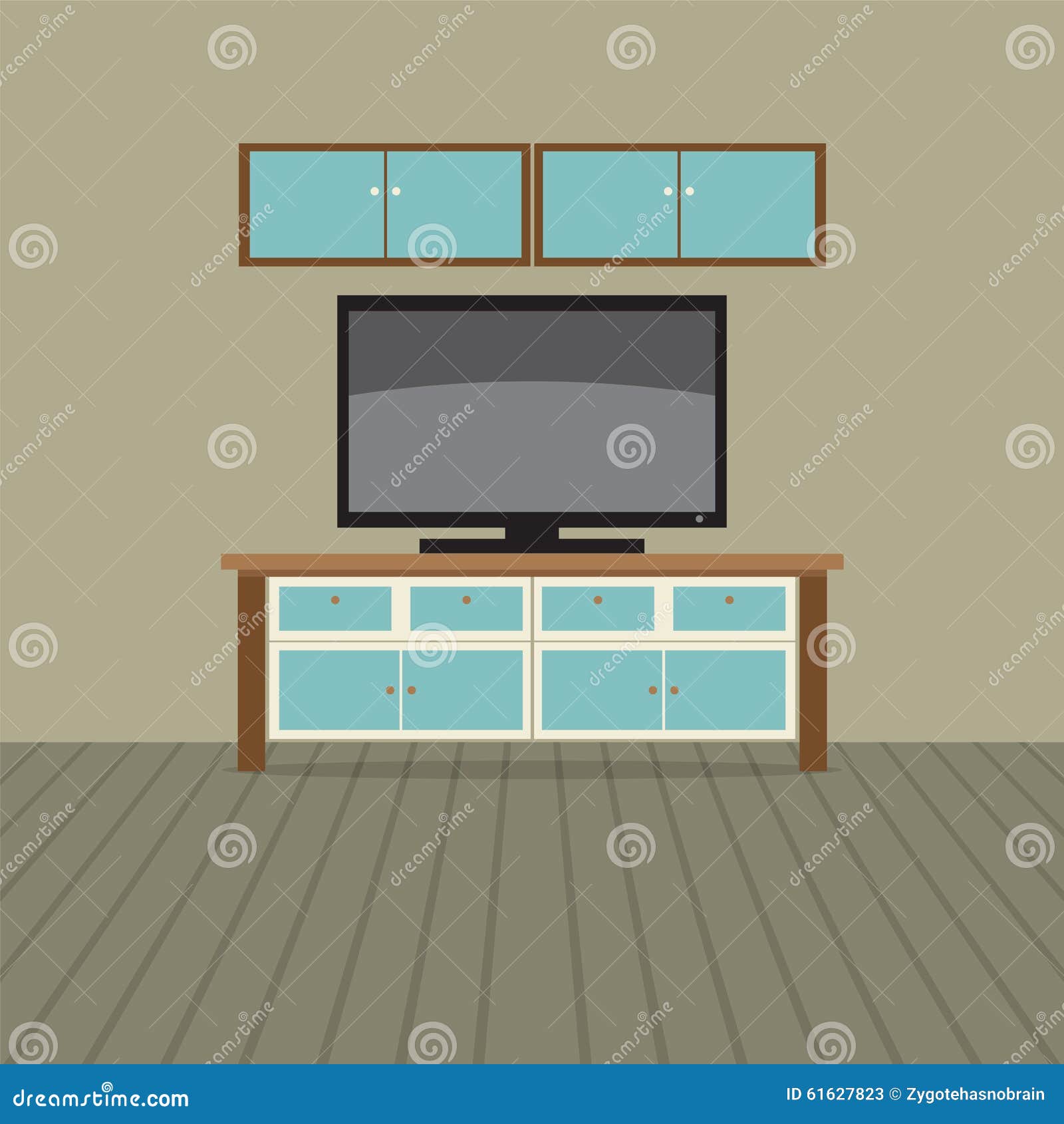 TV Shelf with Wall Cabinet. Stock Vector - Illustration of storage ...
