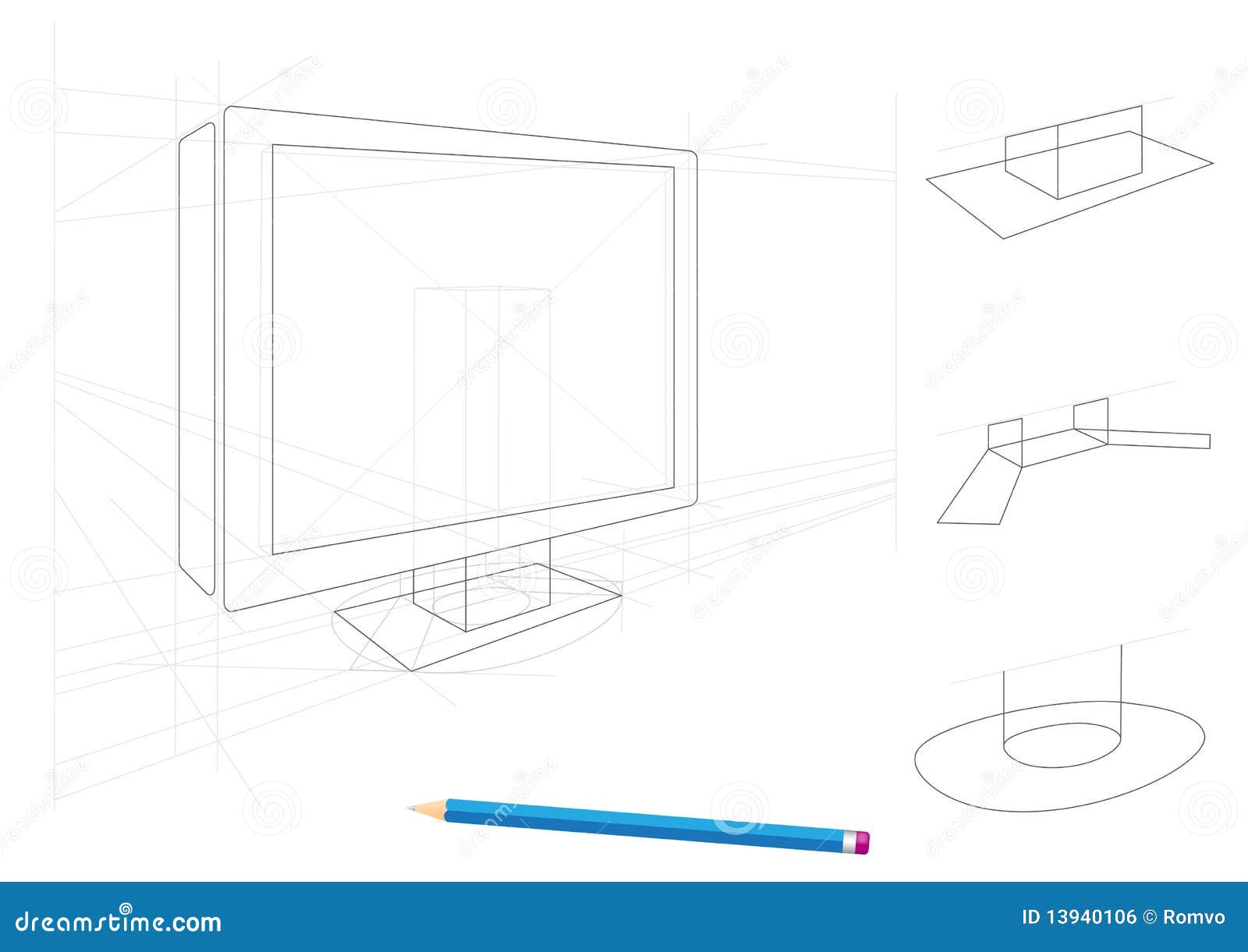Tv sketch stock vector. Illustration of monitor, line - 13940106