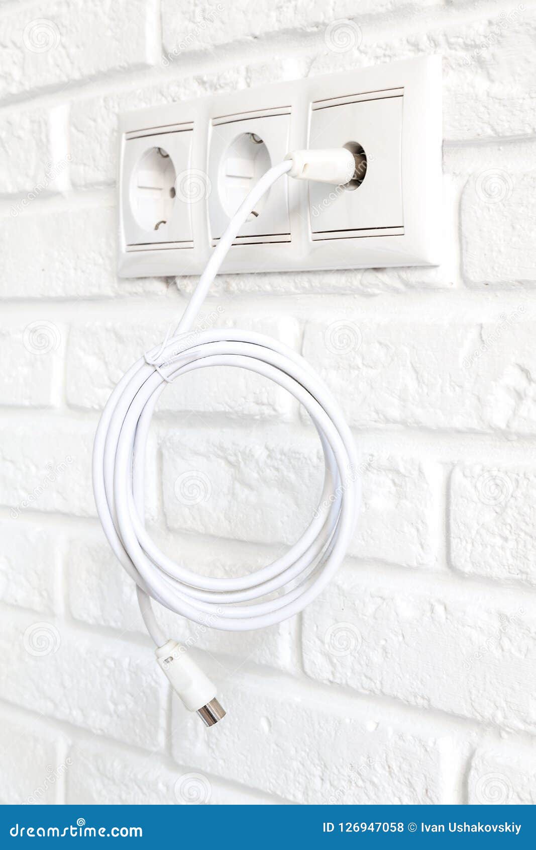 Tv Socket and a Cable on Brick Wall Background Stock Photo - Image of ...
