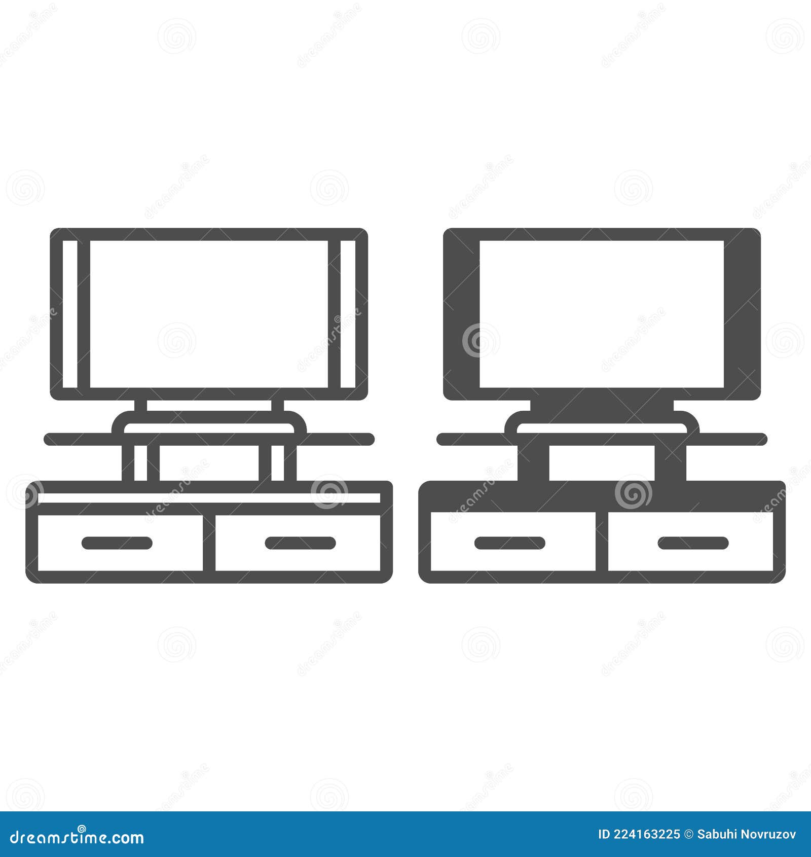 Tv on Tv Stand Line and Solid Icon, Monitors and TV Concept, Tv Set on ...