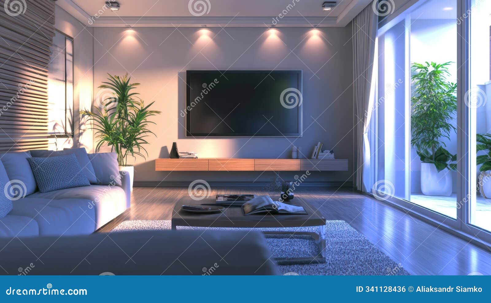 TV Stand with Television on Wall Modern Style 3D Render Stock ...