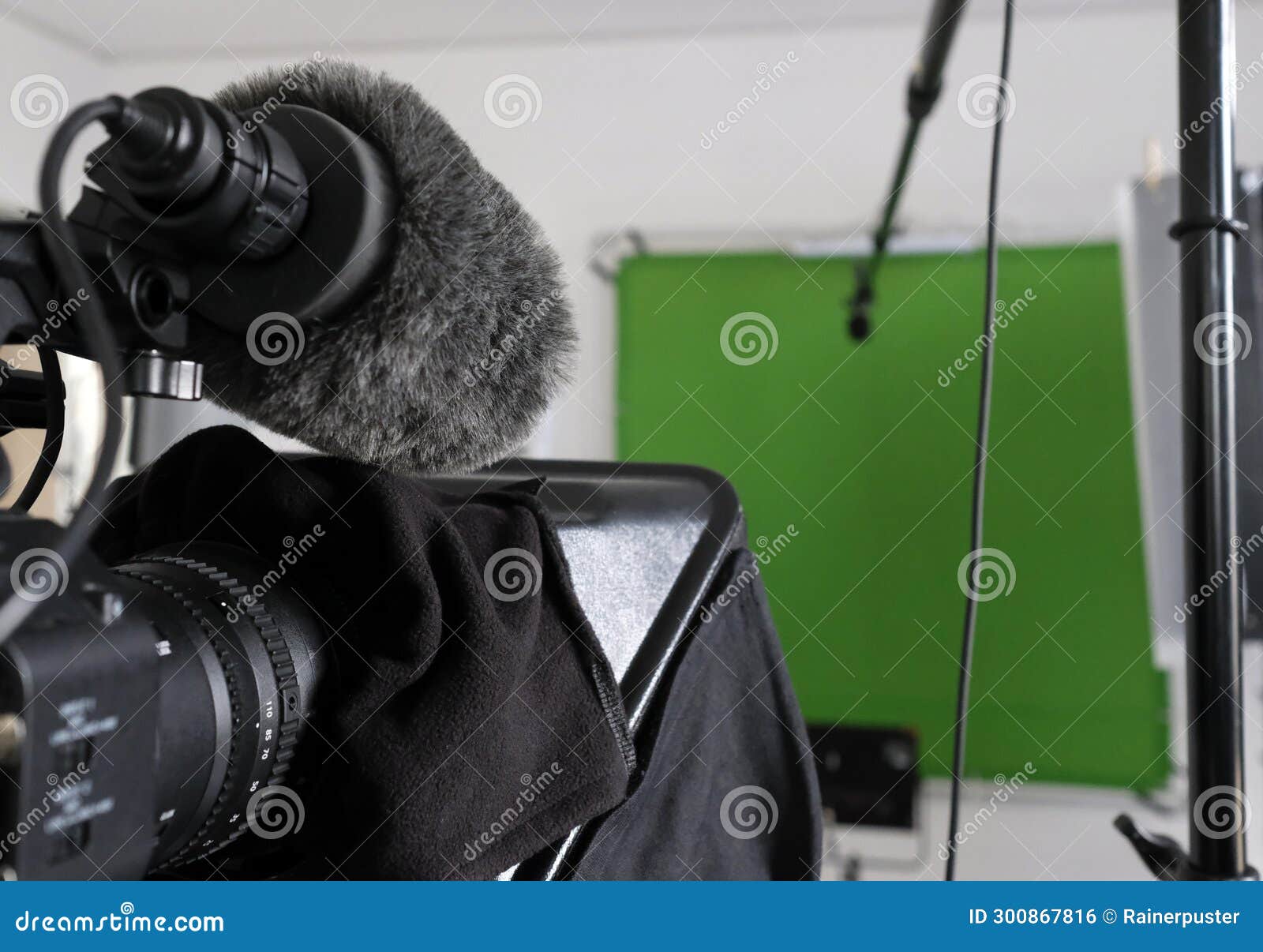 TV Studio with Green Screen, Lights, and Camera Stock Photo - Image of ...
