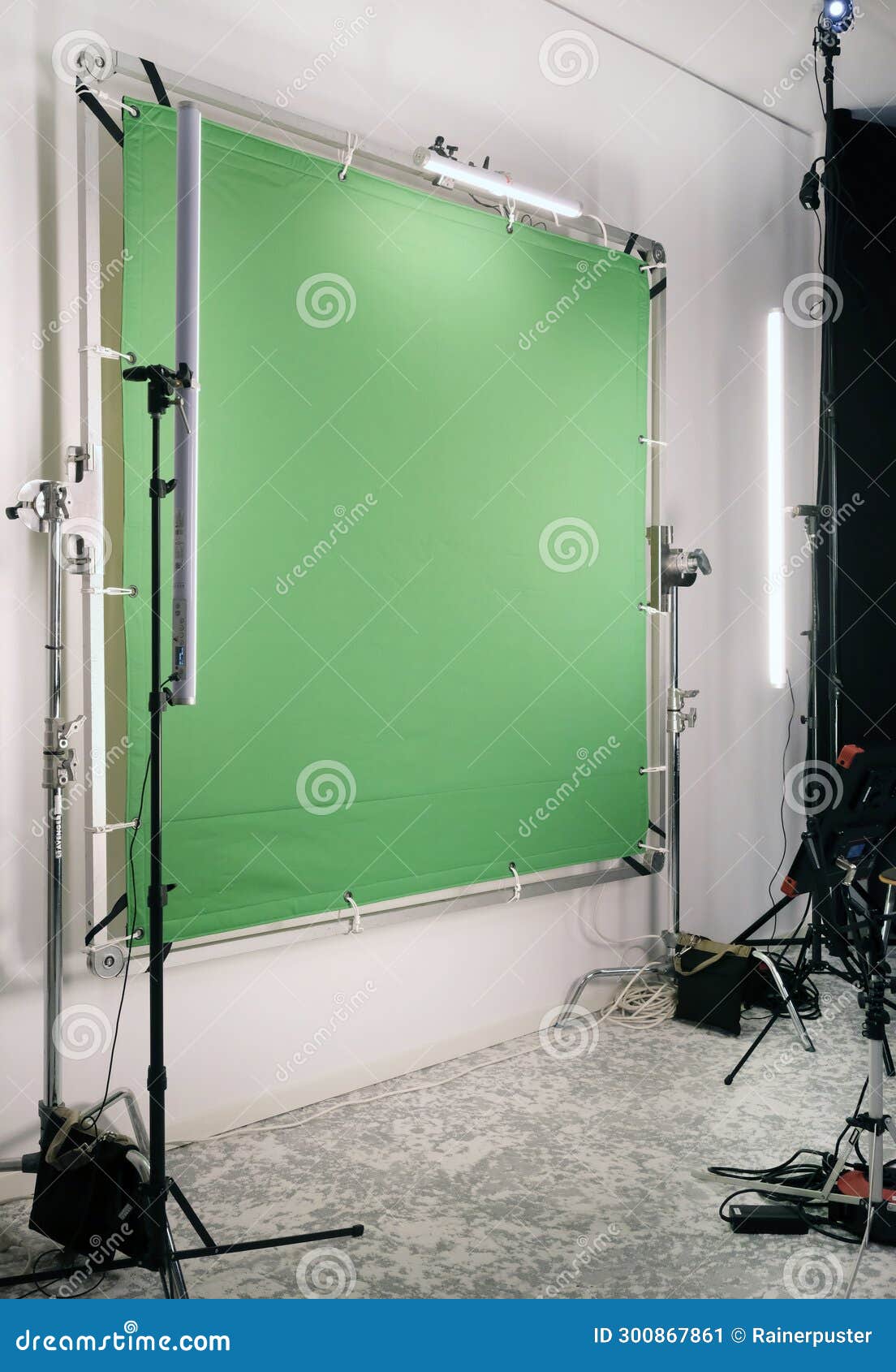 TV Studio with Green Screen, Lights, and Camera Stock Image - Image of ...