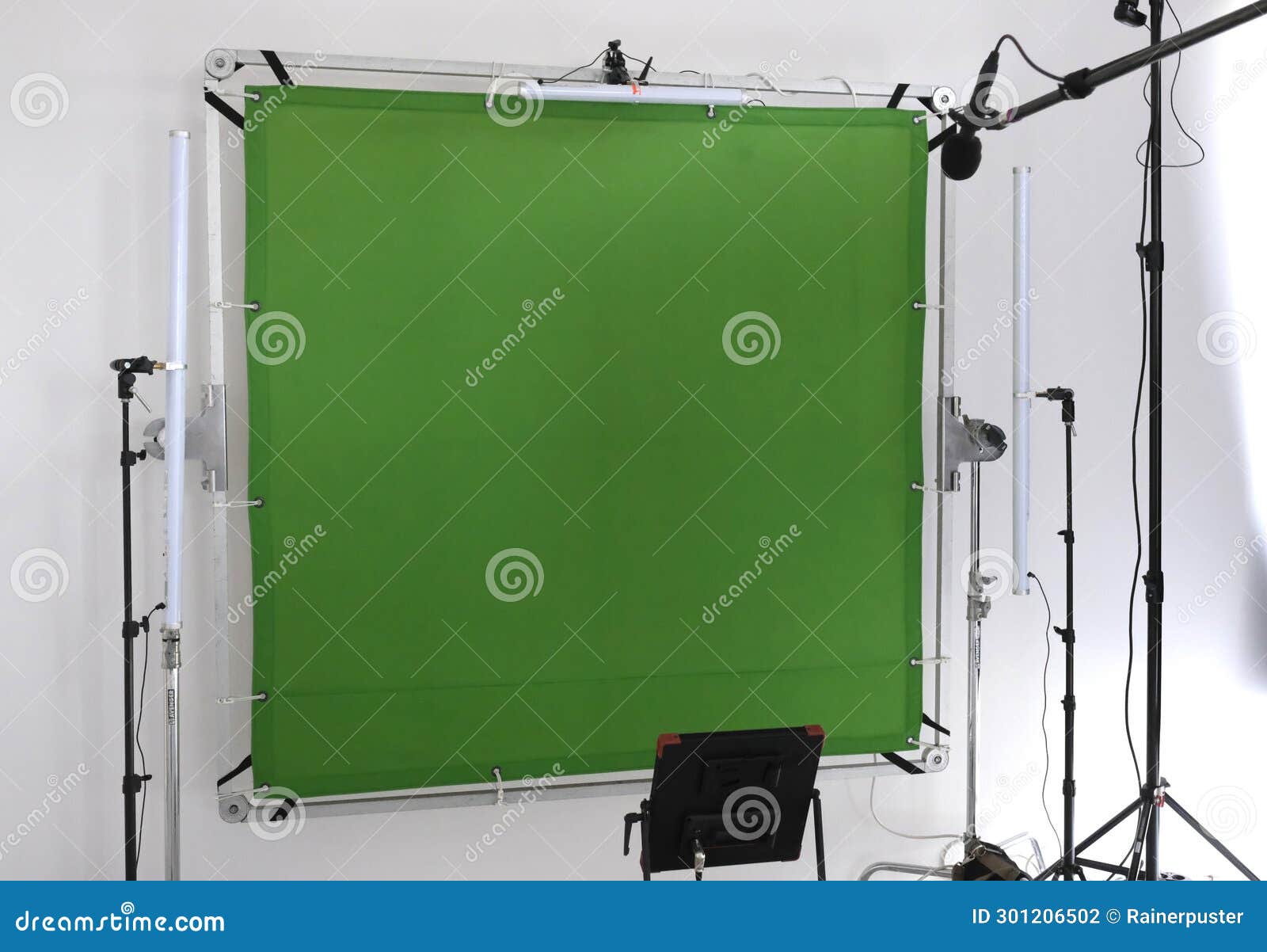 TV Studio with Green Screen, Lights, and Camera Stock Photo - Image of ...
