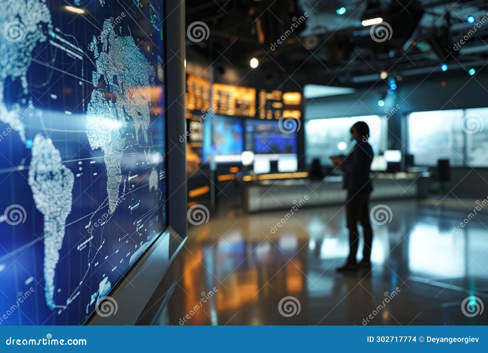 TV Studio with Large Monitors, Backdrops and Interior from a TV Studio ...