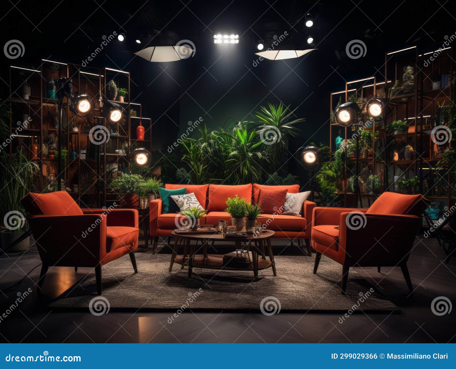 A TV Studio Set Ready for an Interview, Elegant Chairs and Backdrop ...