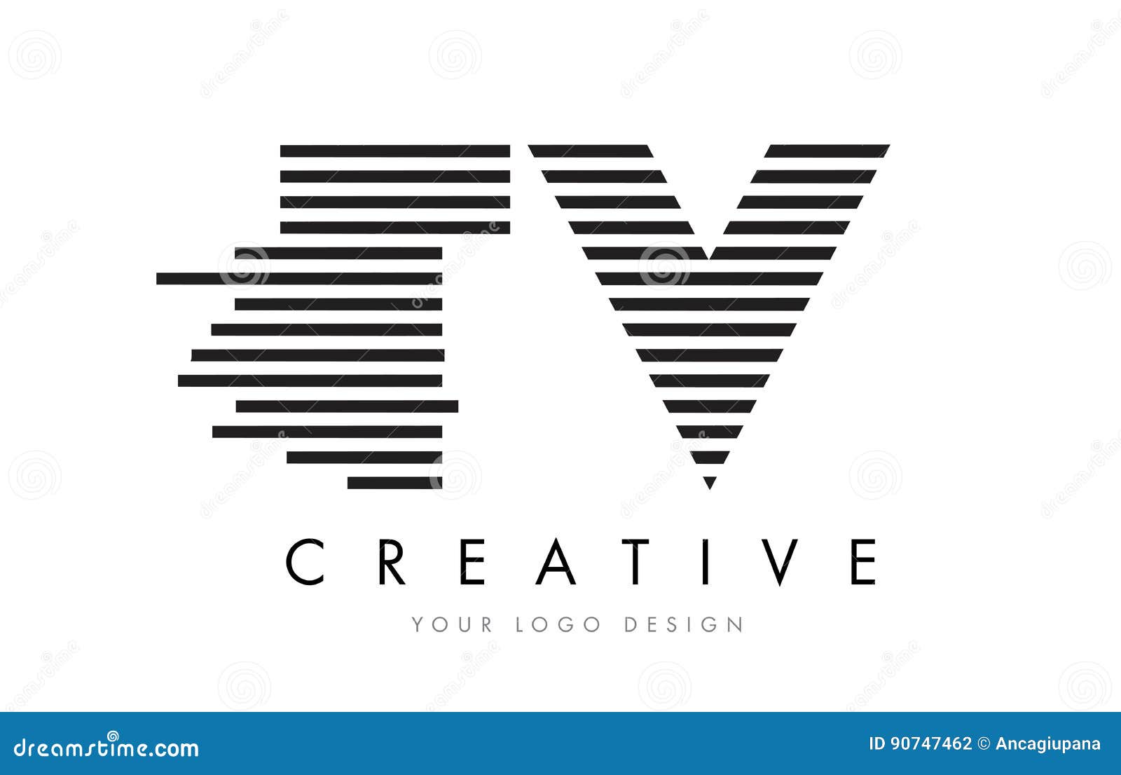 TV T V Zebra Letter Logo Design with Black and White Stripes Stock ...