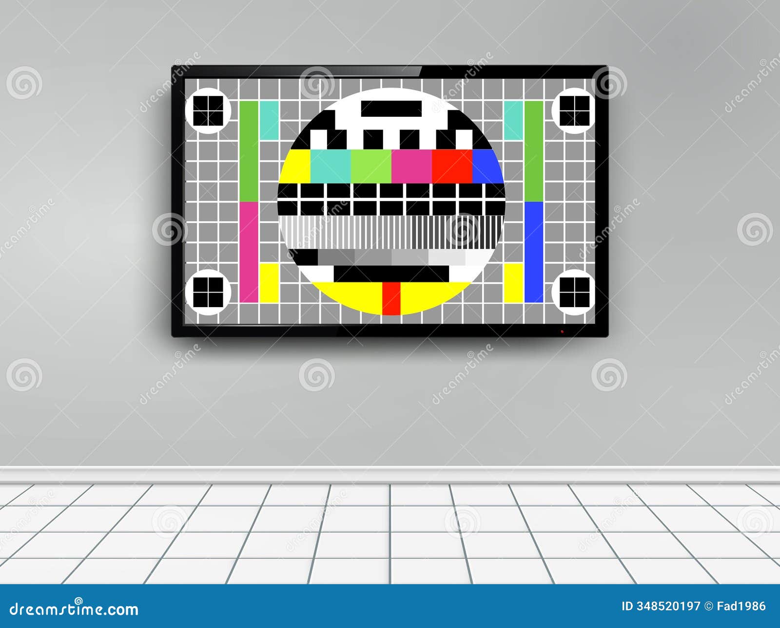 TV with Test Pattern Screen on Wall Stock Illustration - Illustration ...