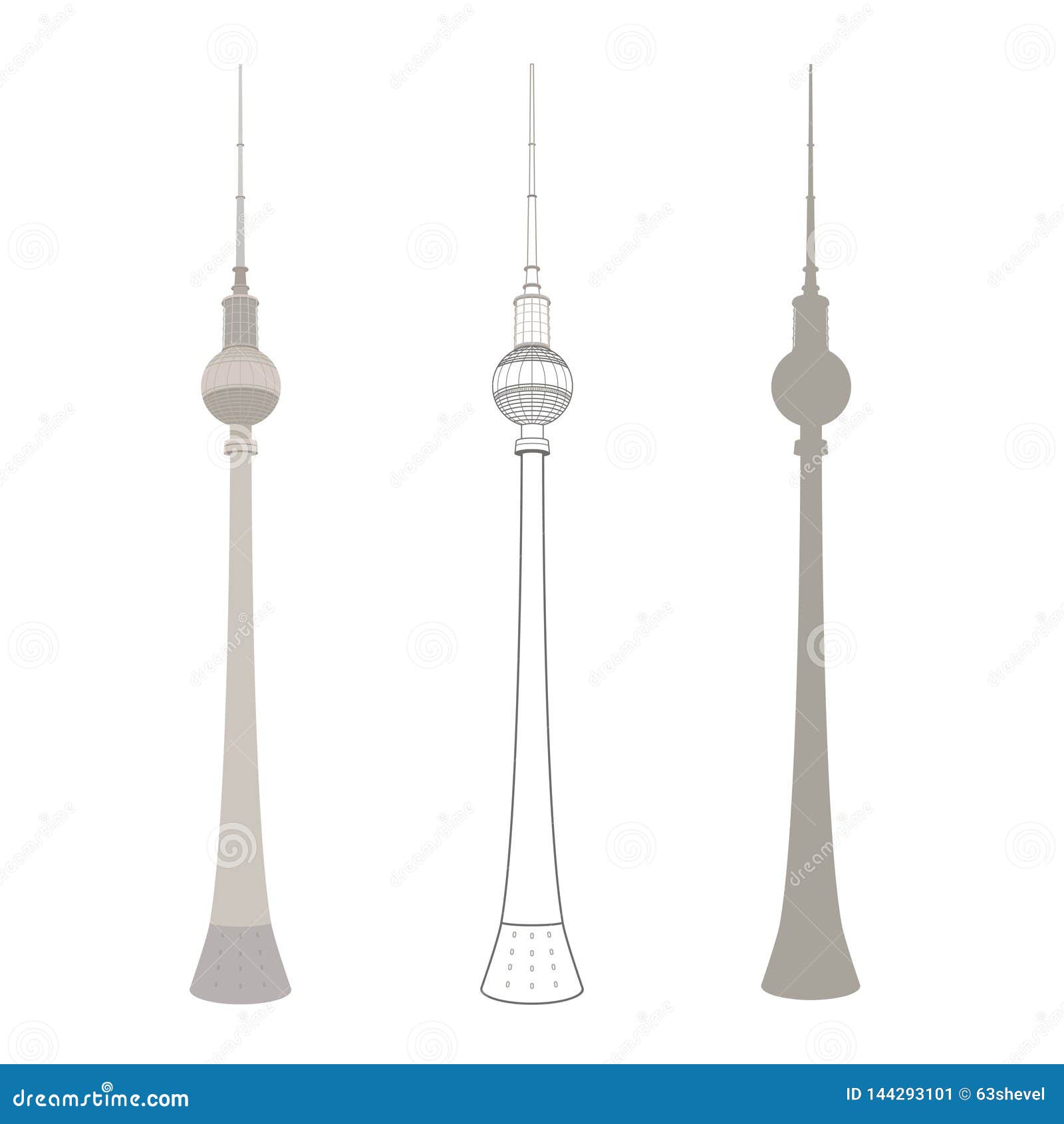 TV Tower in Berlin Germany Flat Collection Vector Icons Set for Web ...