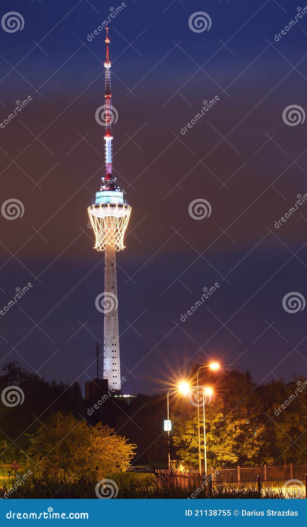 TV Tower, Night Scene in City Stock Image - Image of basket, hight ...