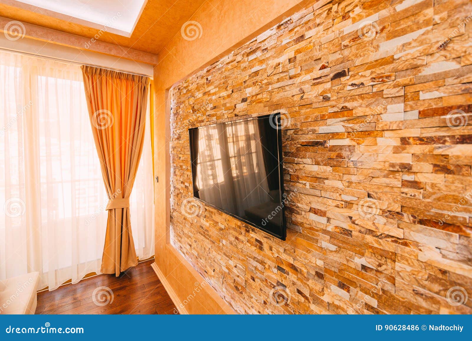 TV on the Wall. TV Hanging on the Wall Stock Photo - Image of isolated ...