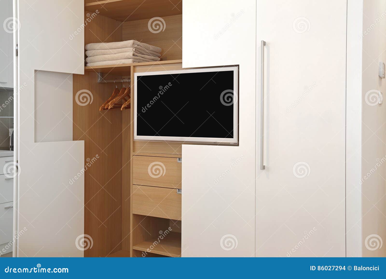 TV and Wardrobe stock photo. Image of interior, screen - 86027294
