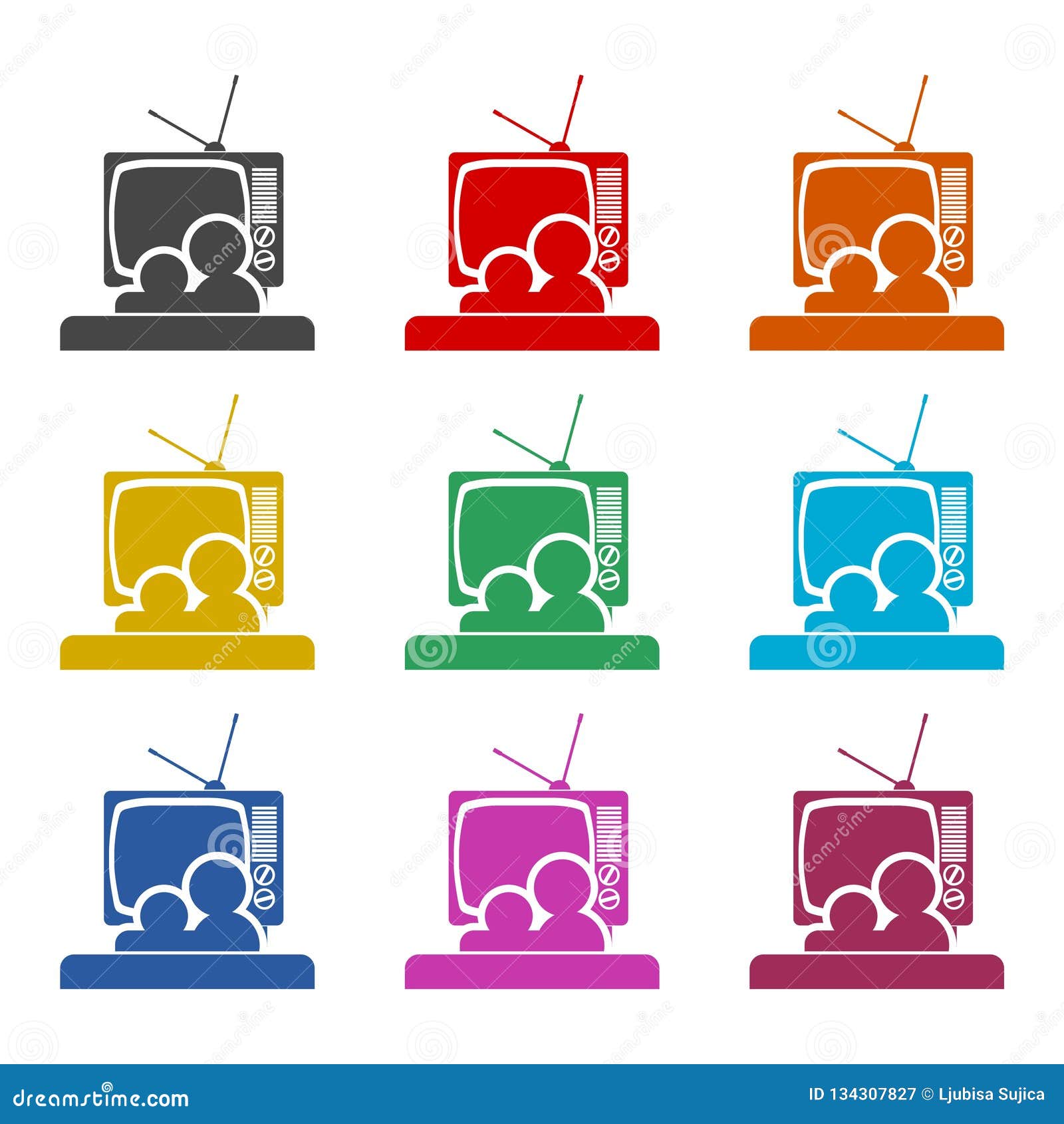 TV Watching Icon, TV Logo, Color Set Stock Illustration - Illustration ...