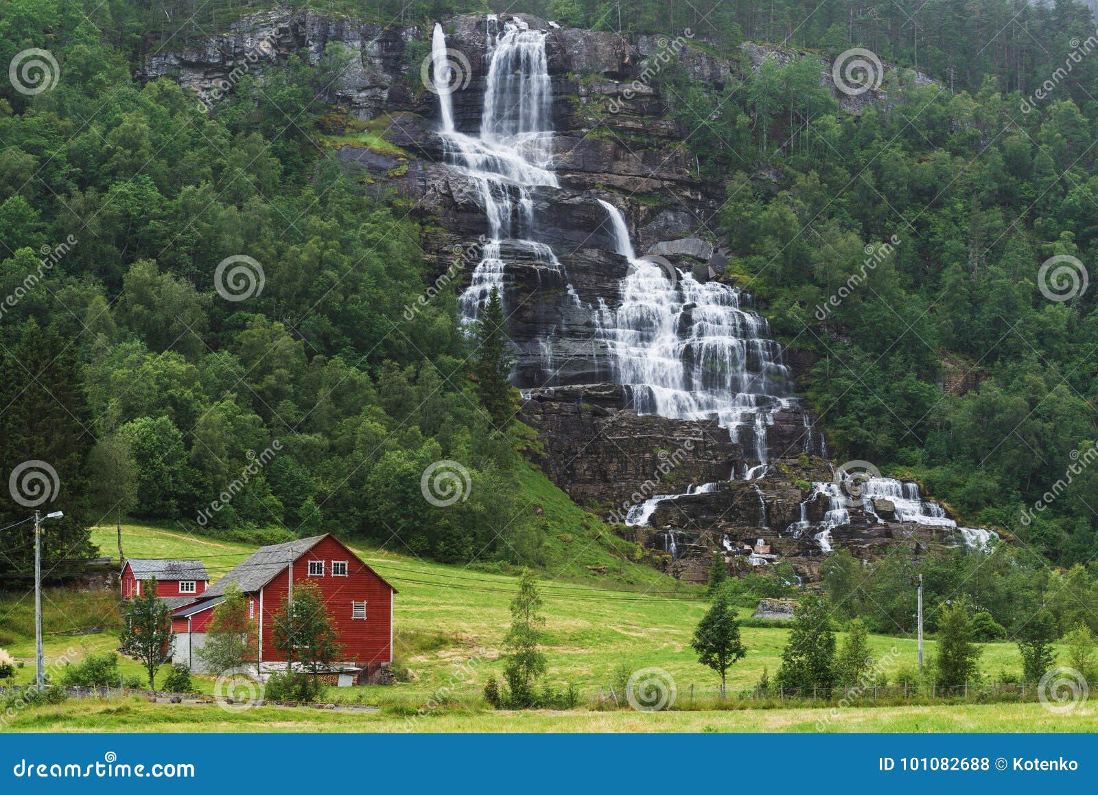 Tvindefossen Waterfall, Norway Stock Photo - Image of cliff, cascade ...