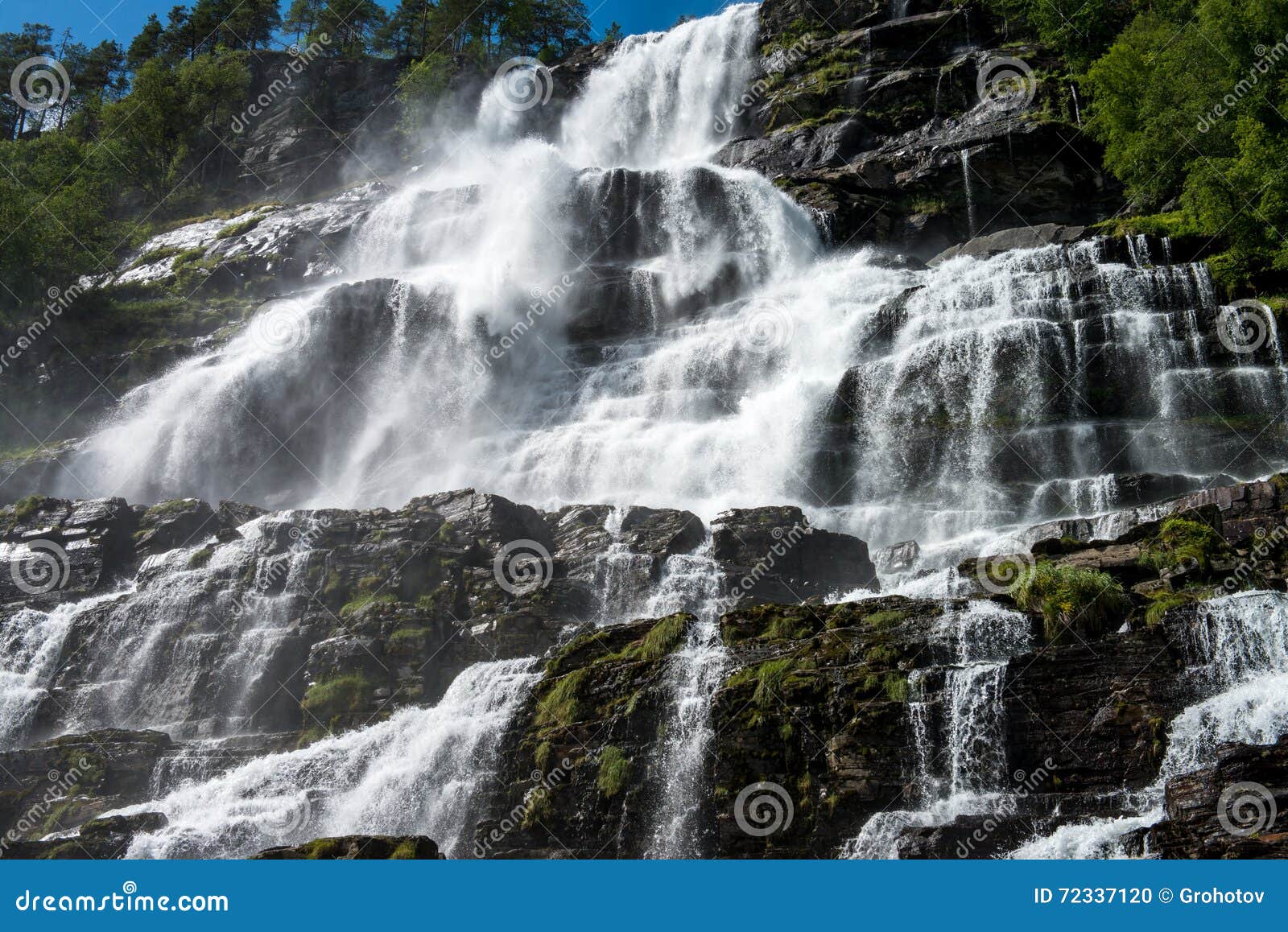 Tvindefossen Waterfall in Norway Stock Photo - Image of green ...