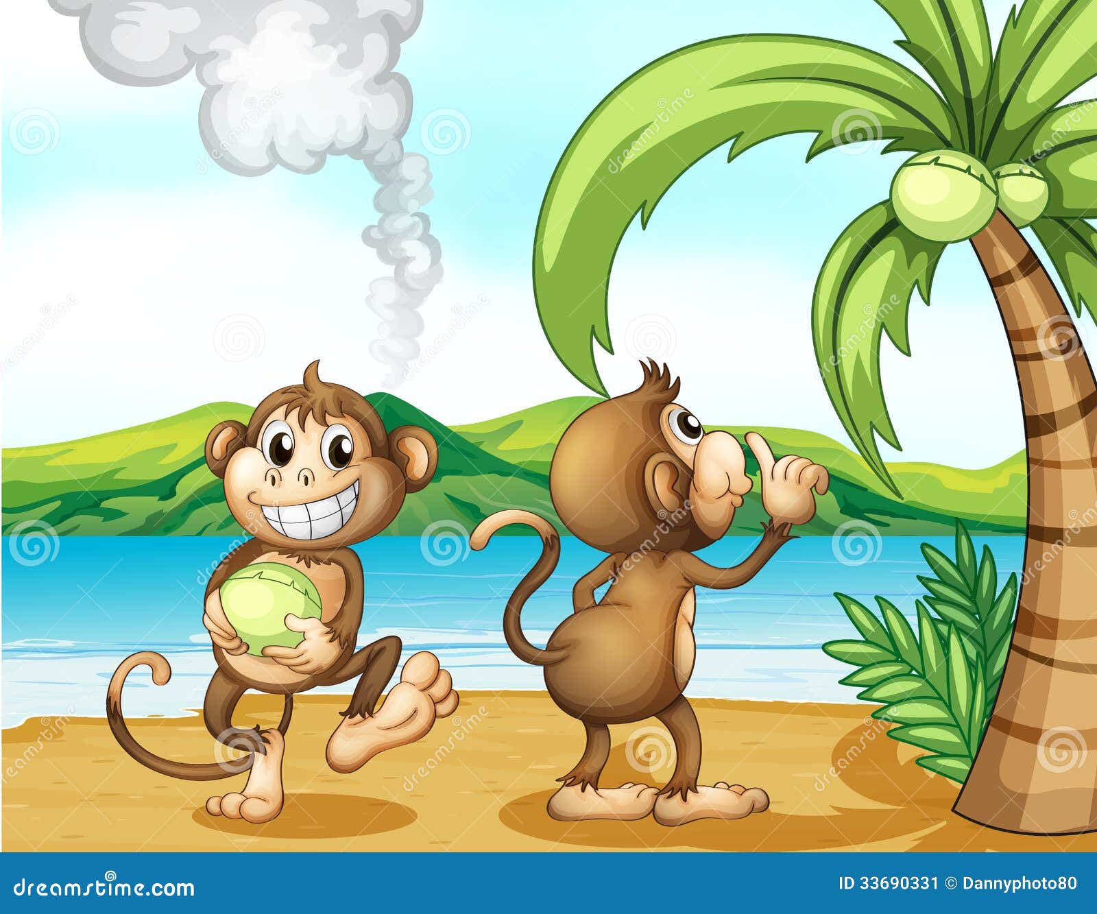 Twee apen bij het strand vector illustratie. Illustration of blauw ...