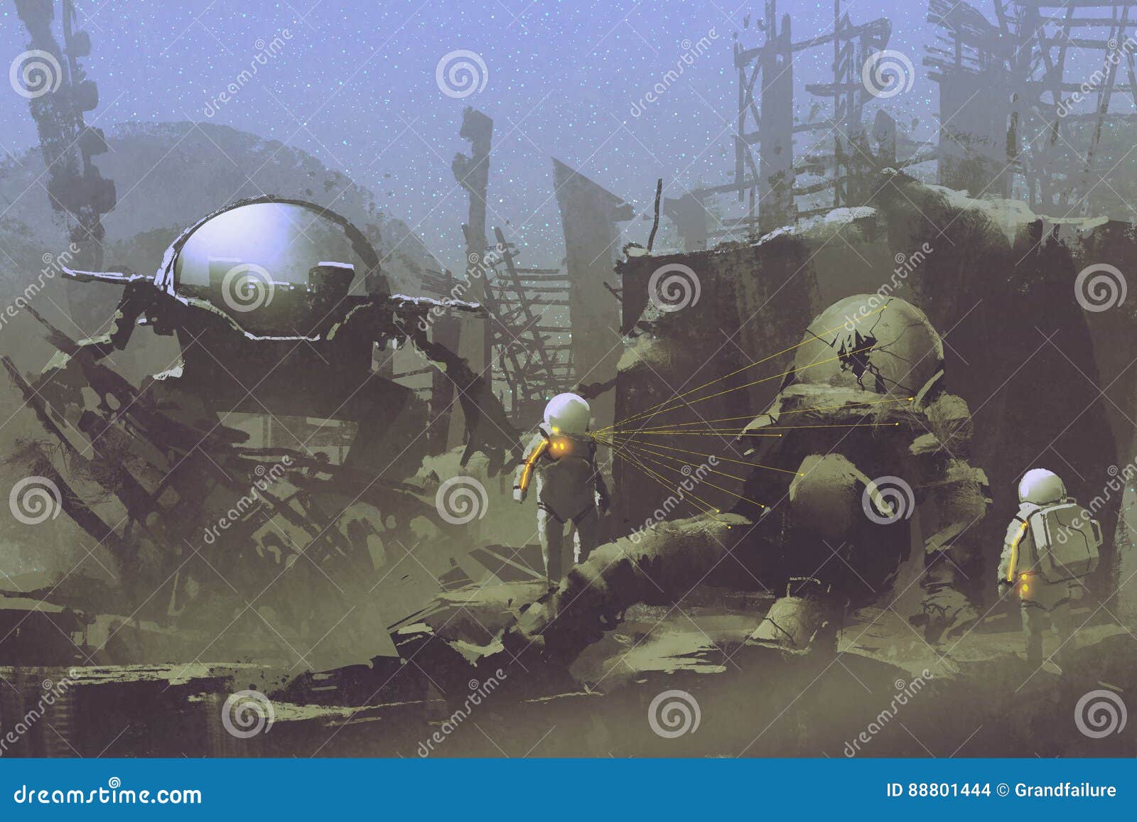 Twee Astronauten Vonden Een Dode Ruimtevaarder Stock Illustratie ...