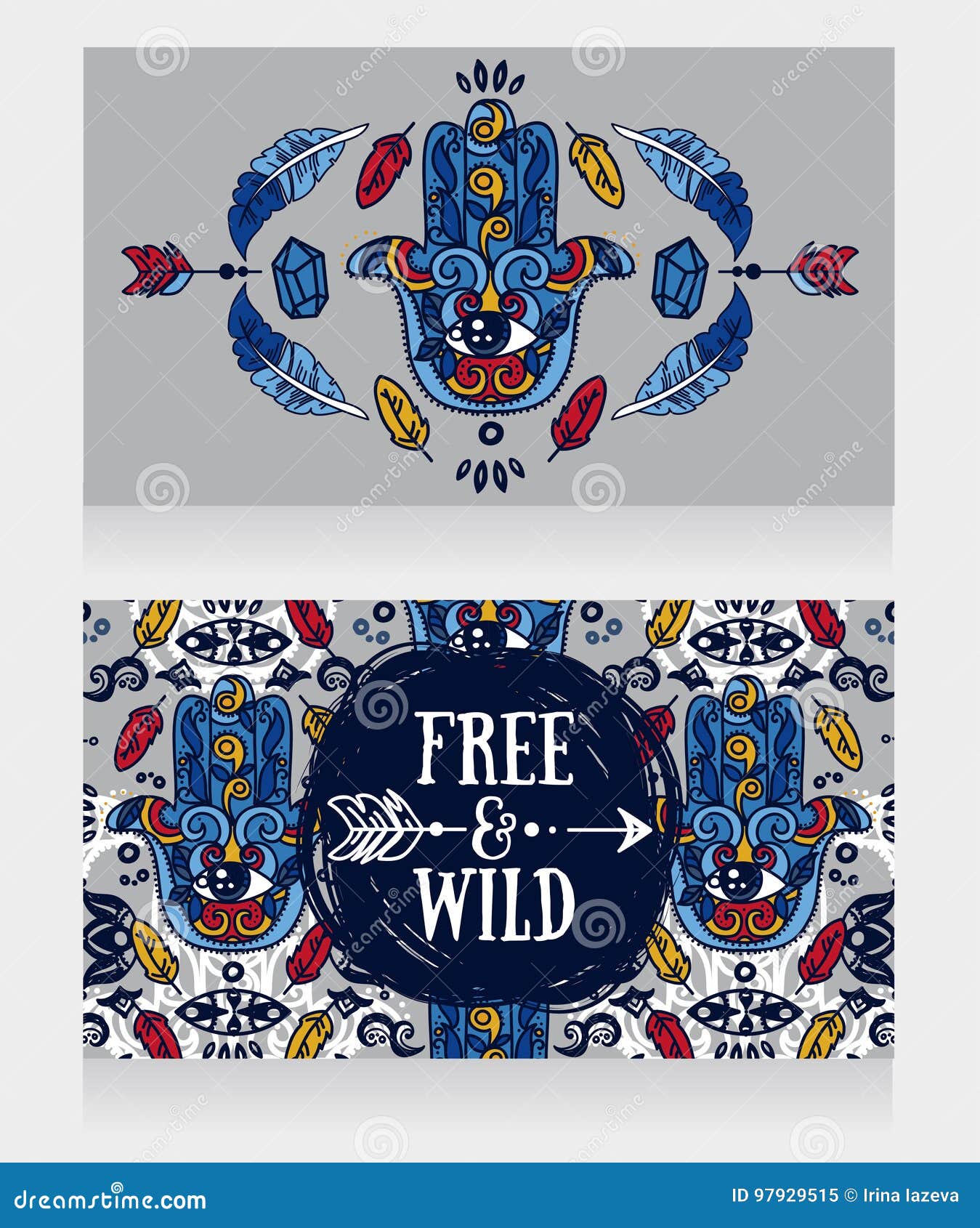 Twee Banners Met Hamsasymbool in Zigeunerstijl Vector Illustratie ...