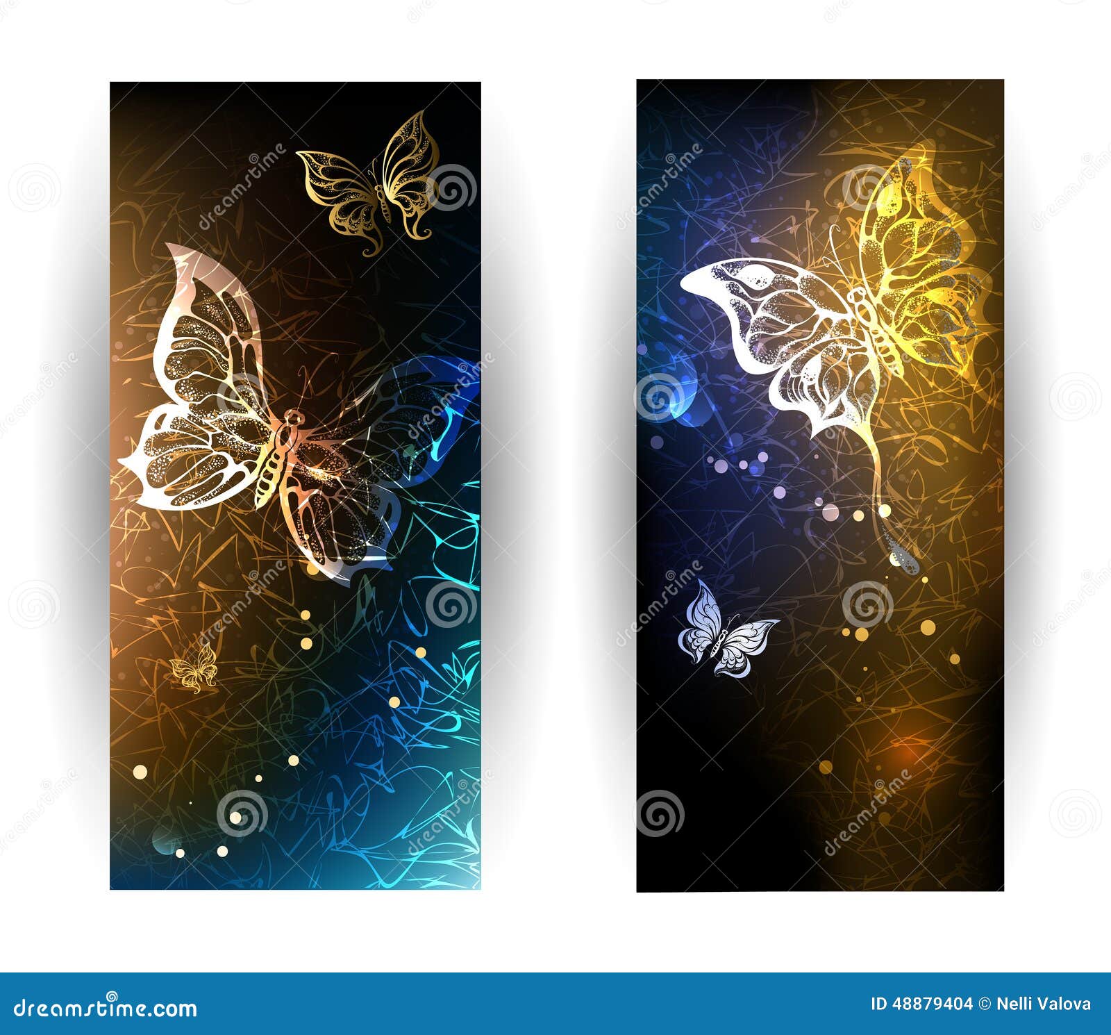 Twee Banners Met Het Gloeien Vlinders Vector Illustratie - Illustration ...
