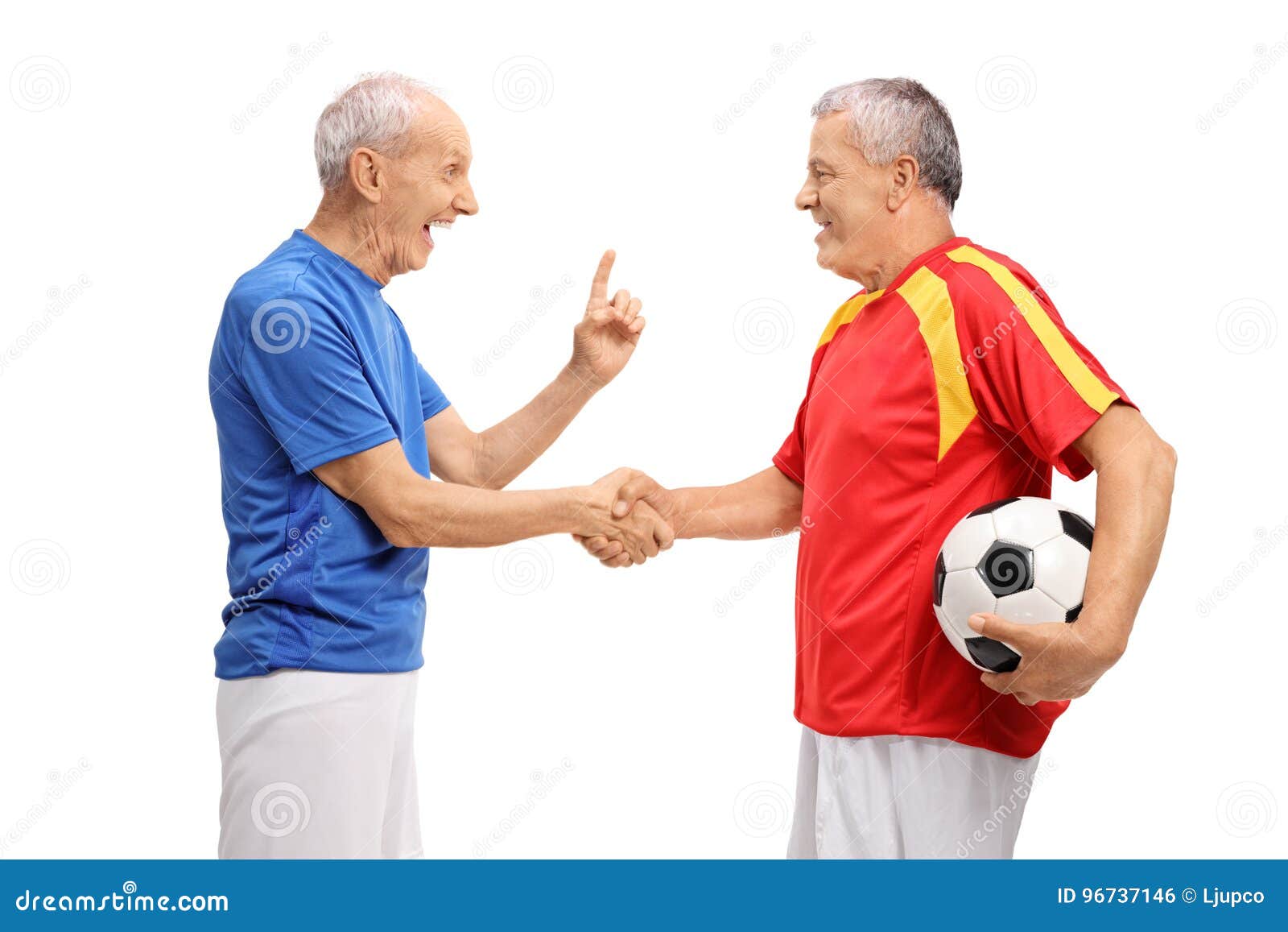 Twee Bejaarde Voetballers Die Handen Schudden Stock Foto - Image of ...