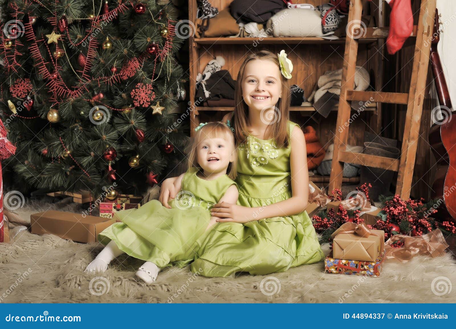 Twee Dochters in Een Groene Kleding Stock Afbeelding - Image of ...